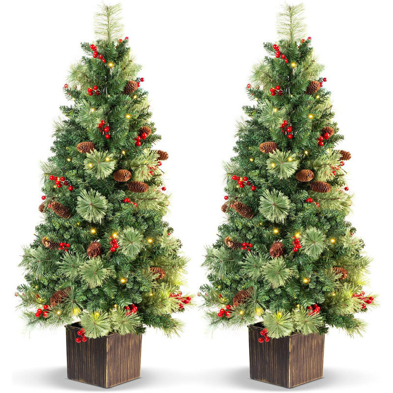 The Holiday Aisle® 4 FT Outdoor Christmas Tree with Vintage Potted Base, Small Christmas Tree ...