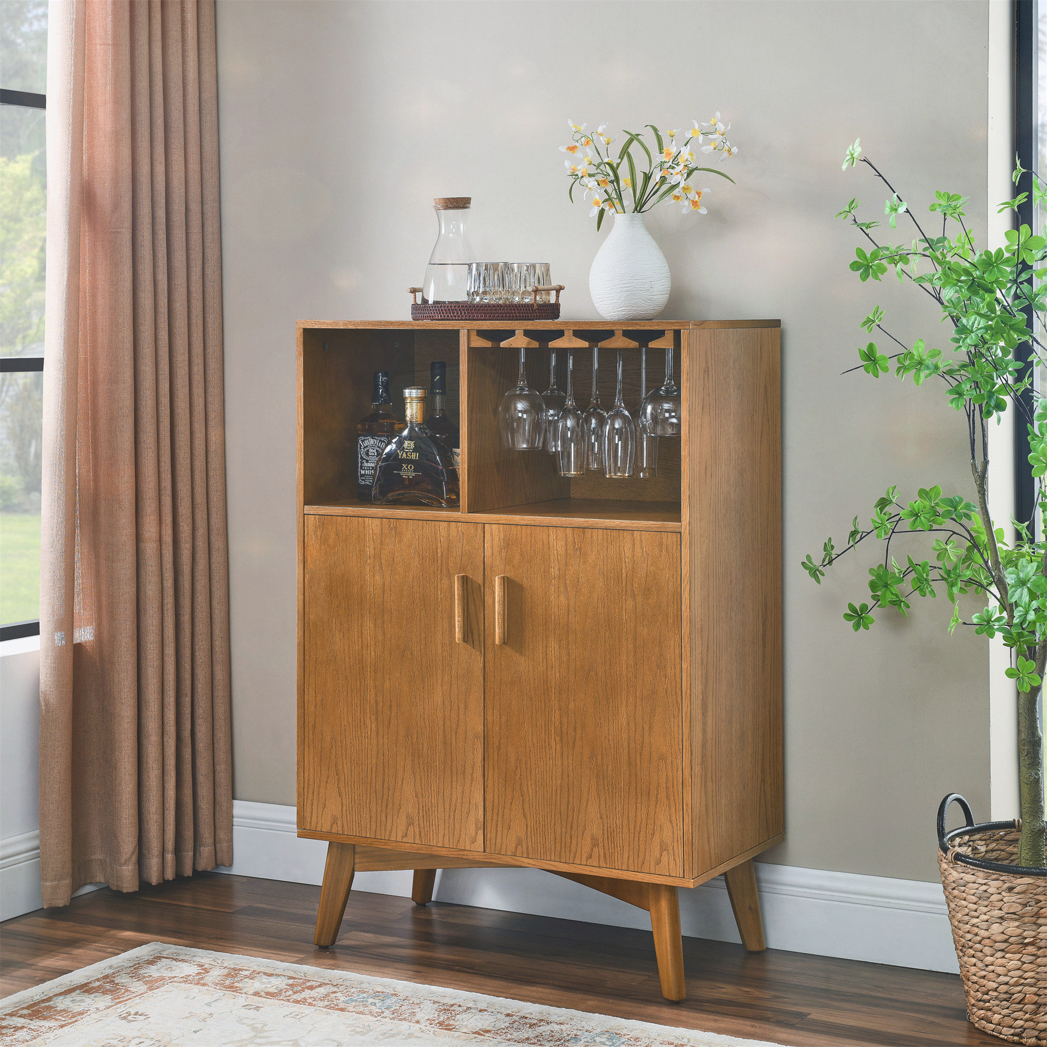 Corrigan Studio® Versatile Rustic Liquor Cabinet with Multiple Storage ...