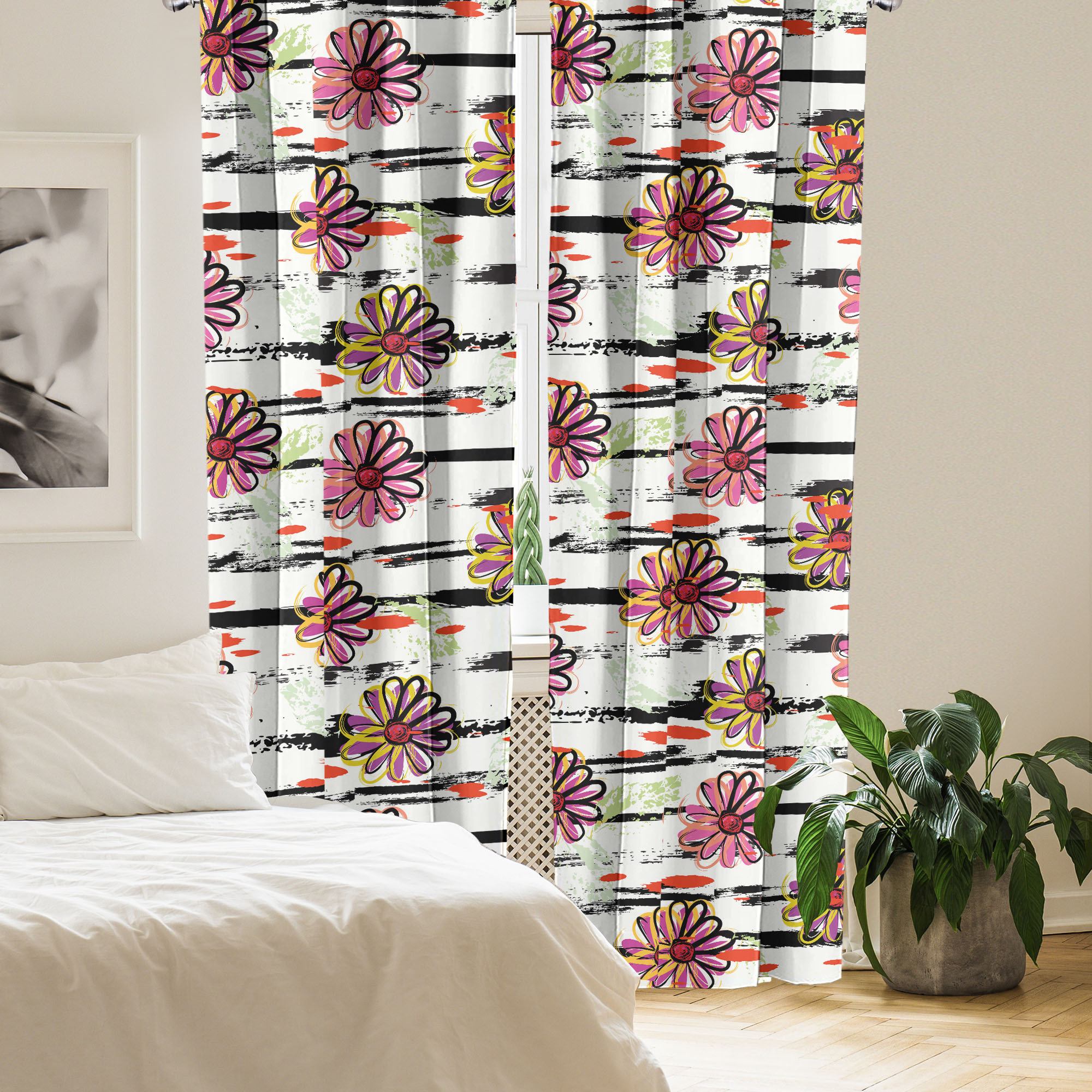 East Urban Home Floral Fun Curtains Colorful Daisies Drawing Pair ...