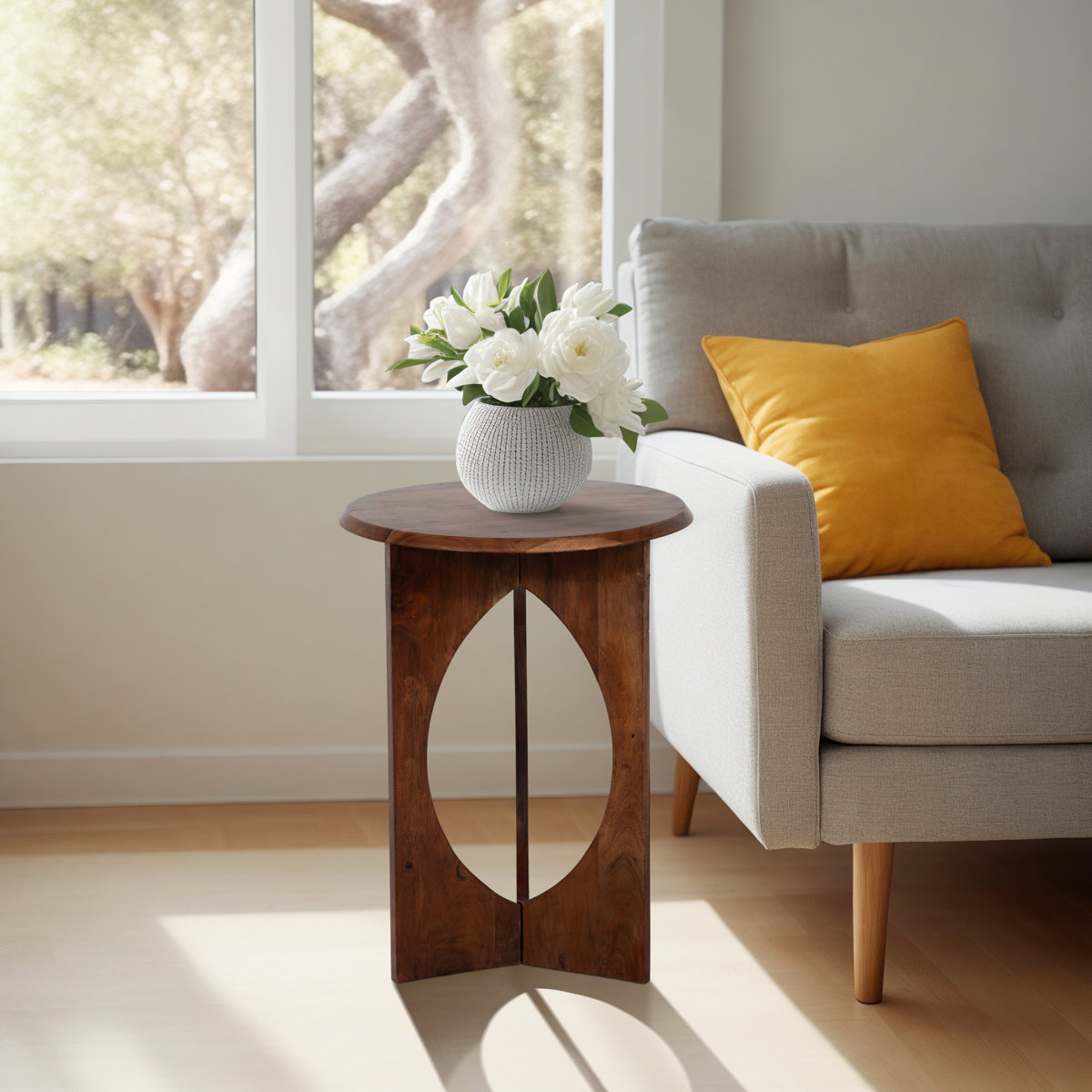 Joss & Main 24"H Natural Acacia Wood Simple Pedestal Side Table with ...