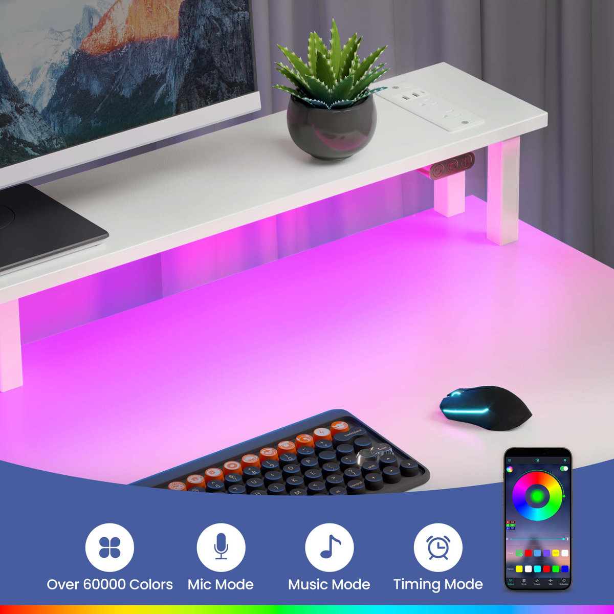 Wrought Studio™ Computer Desk with Monitor Stand & Charging Station ...