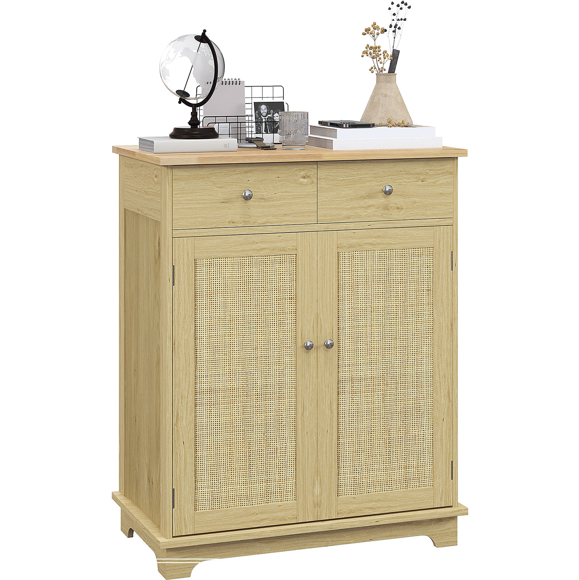 Charlton Home Buffet avec comptoir en bois massif, armoire de rangement ...