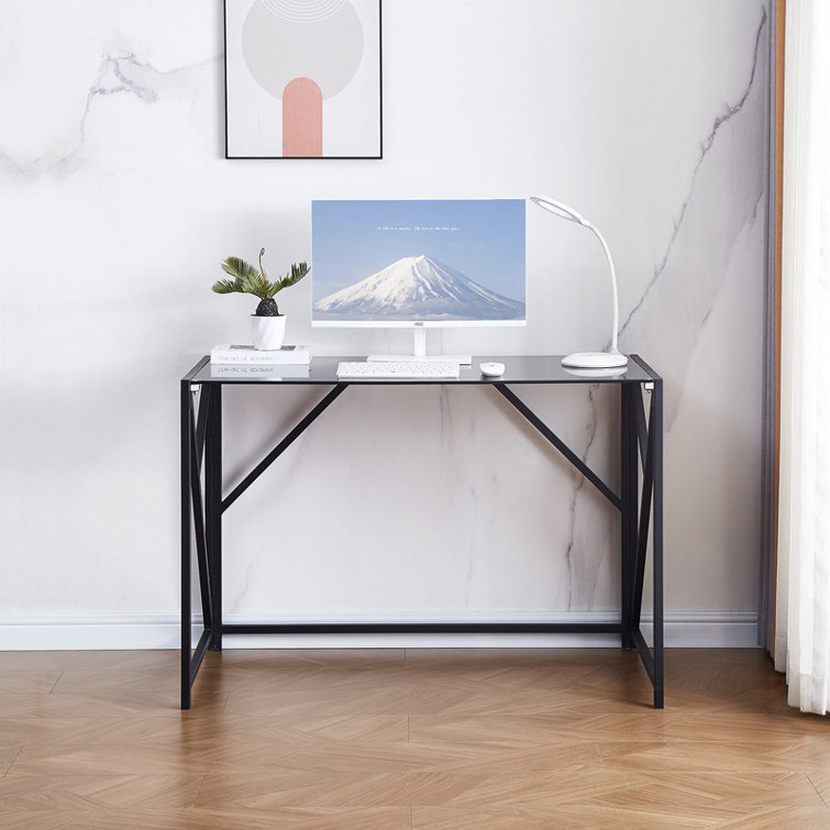 Wrought Studio Glass Top Metal Base Computer Desk | Wayfair