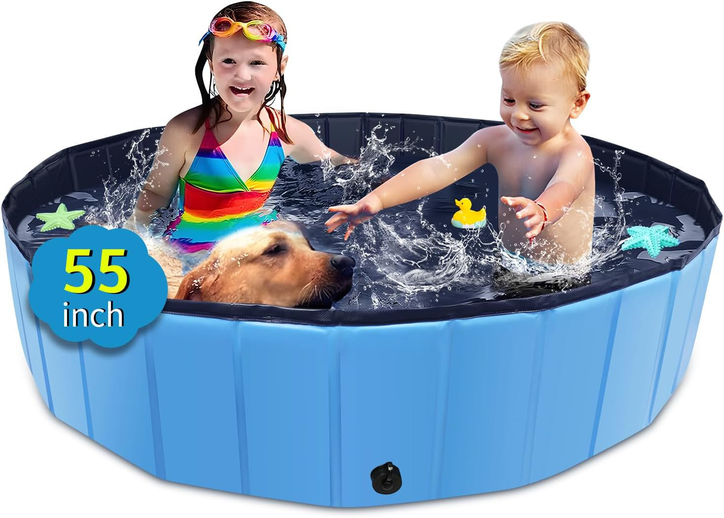 CAPBOL Foldable Dog Pool, Kiddie Pool with Hard Plastic, Non-Slip Dog ...