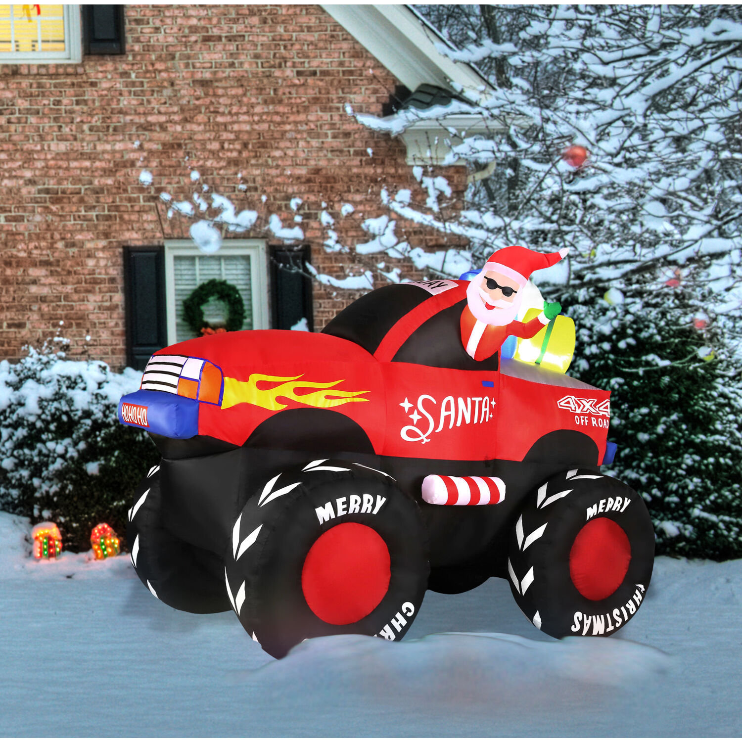 Christmas Time 7-Ft. Wide Inflatable Santa Claus In A Monster Truck ...