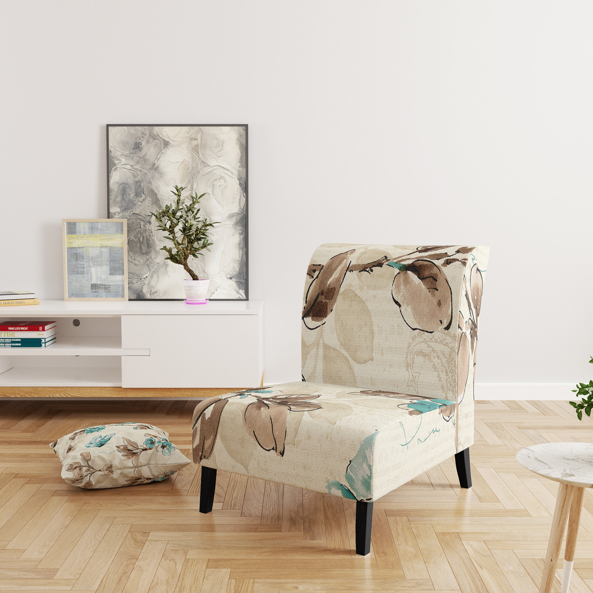 East Urban Home Beige Bird Wings - Cottage Upholstered Slipper Chair ...