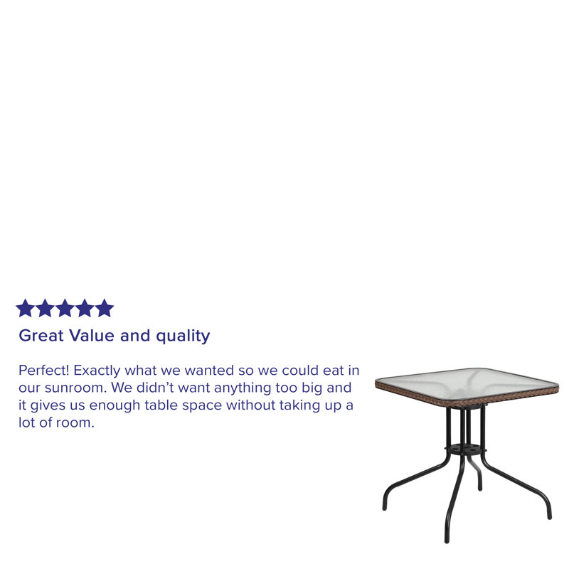 Wade Logan® 28'' Square Tempered Metal Table with Rattan Edging ...