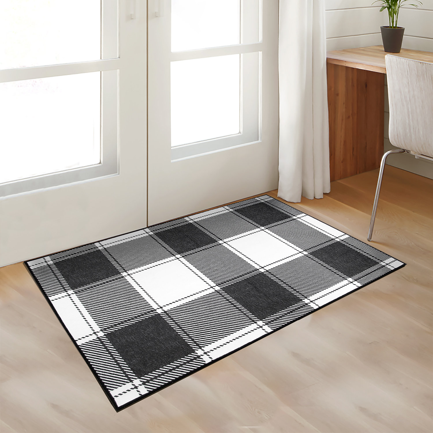 My Magic Carpet Buffalo Plaid Black And White Plaid Flatweave Black ...