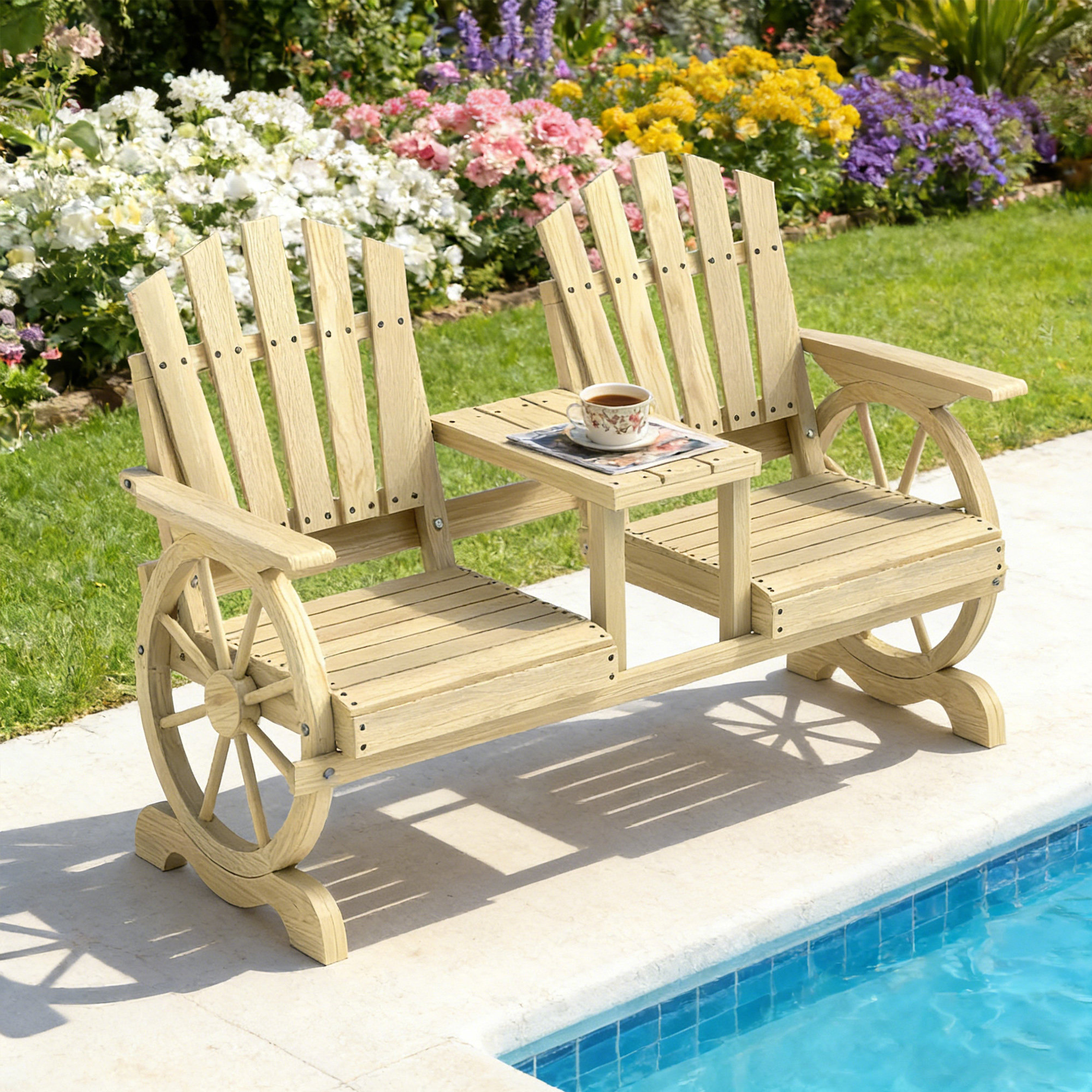 Ophelia & Co. Outdoor Patio Solid Wood Bench With Side Table And ...