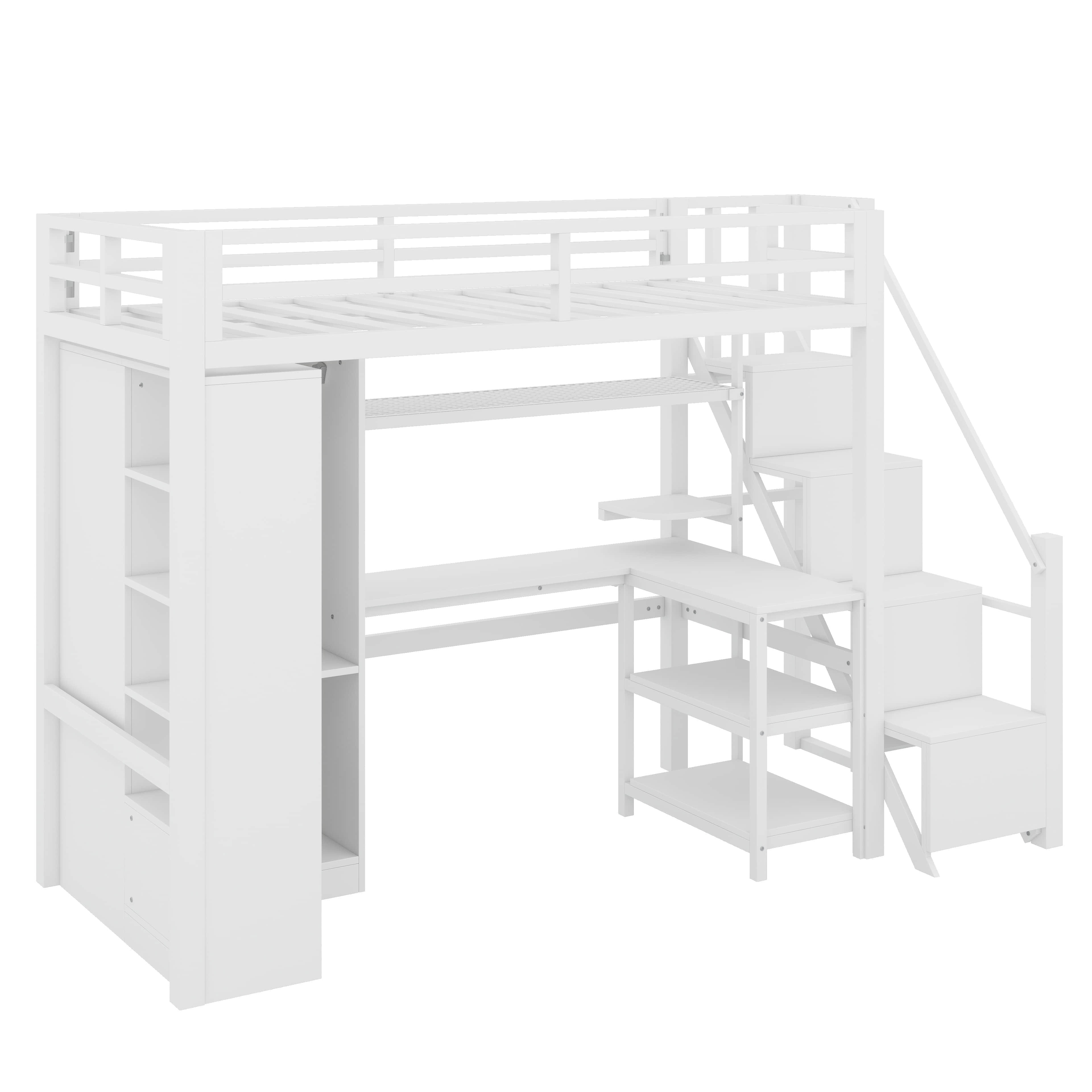 Latitude Run® Metal Loft Bed With Desk, USB Ports, 5-Layer Shelf ...