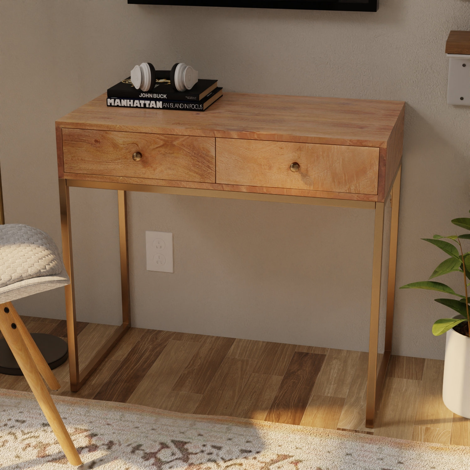 Casartis Living Mango Wood 29.75" x 32.75" Mid-Century Modern Desk ...