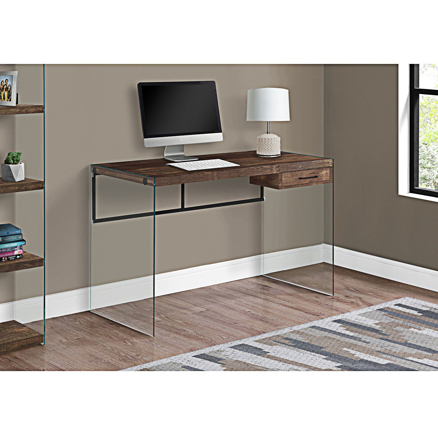 Ivy Bronx Home Office Computer Desk With Clear Tempered Glass Base ...