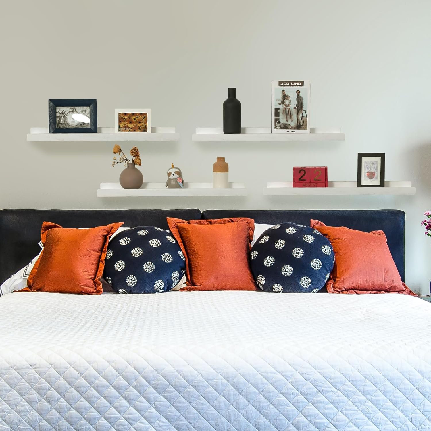 Latitude Run® Long Floating Shelves With Lip,Picture Ledge Shelves Set Of 4,Rustic Photo Frames ...