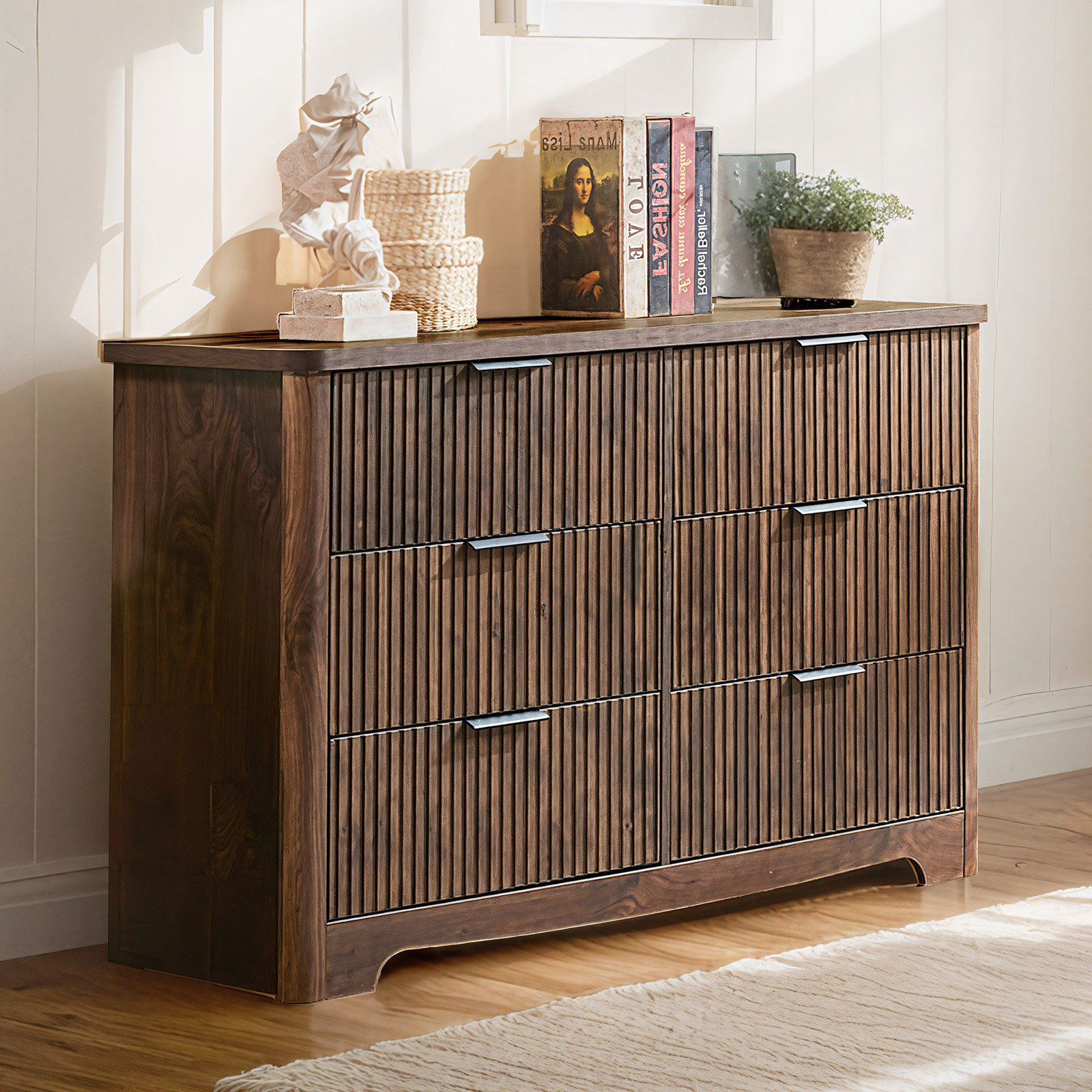 Winston Porter Jahree 6 Drawers Fluted Dresser , Wood Chest of Drawers ...