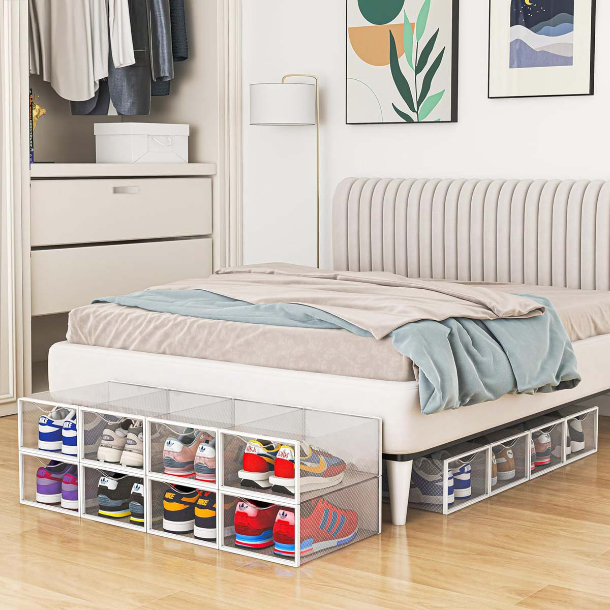 Rebrilliant 12 Pack Shoe Storage Bins, Clear Plastic Stackable Shoe ...