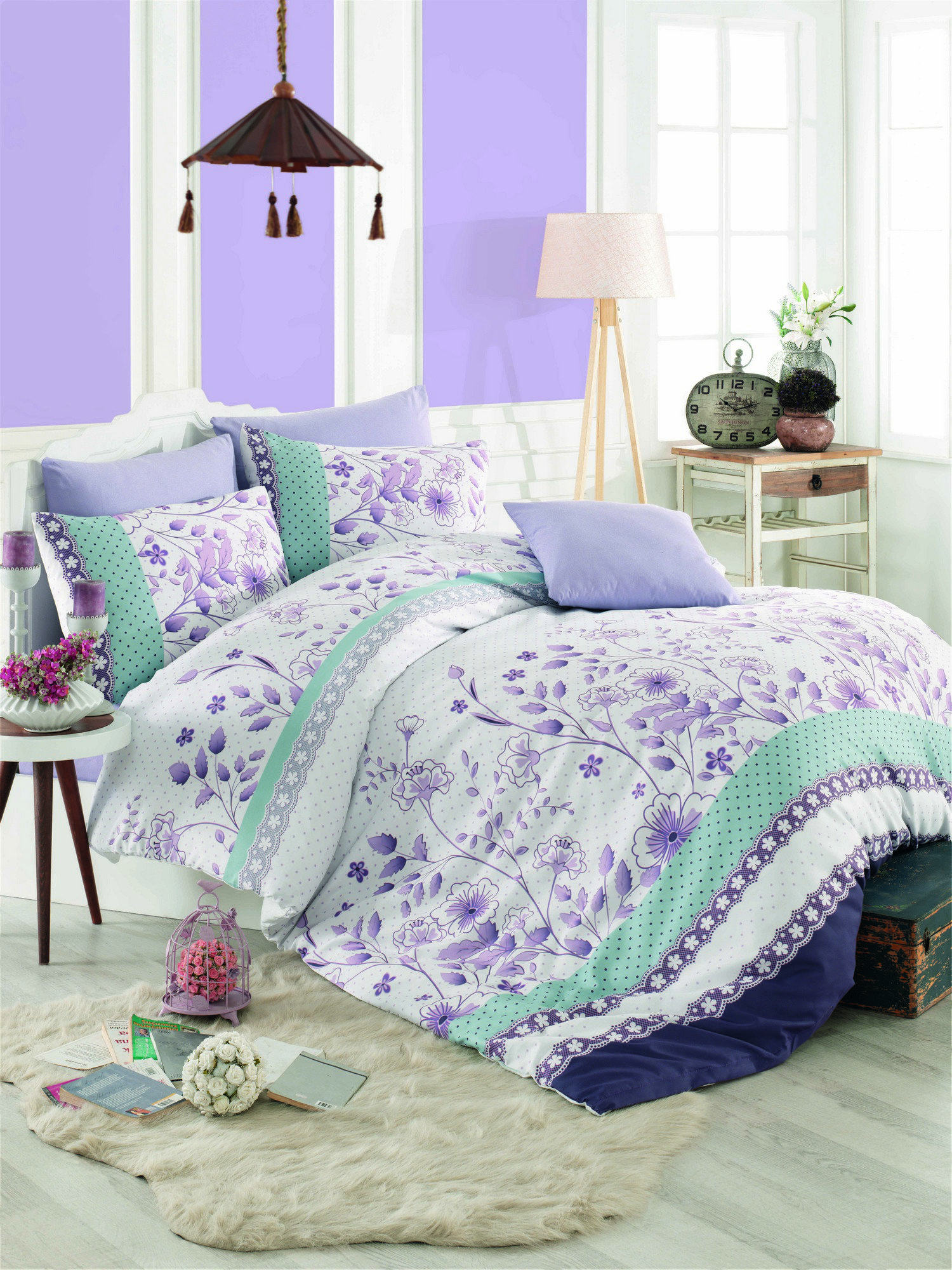Asir Group INC Nickole Lilac/White/Green 100% Cotton Modern ...