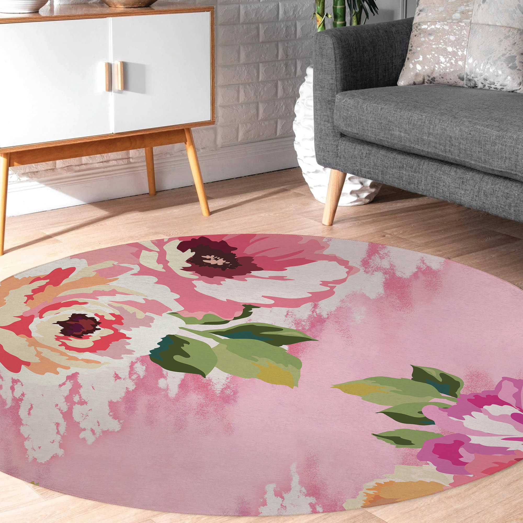 Red Barrel Studio® Floral Machine Woven Polyester Area Rug in Pink ...