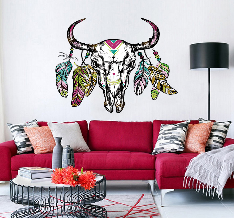 Trinx Bohemian Boho Cow Skull Taurus Sticker Cup Laptop Car Bouquet ...