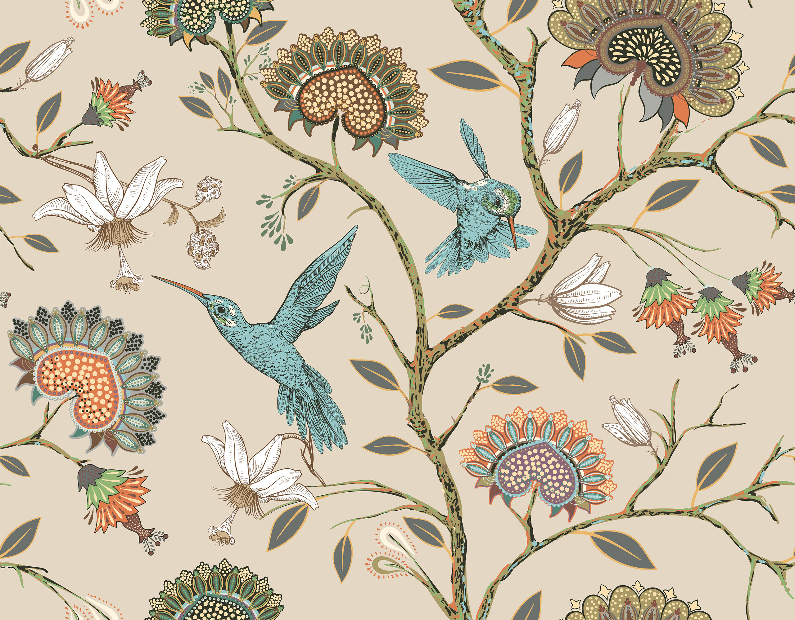 wallpaew Hummingbirds Floral Background Wallpaper | Wayfair
