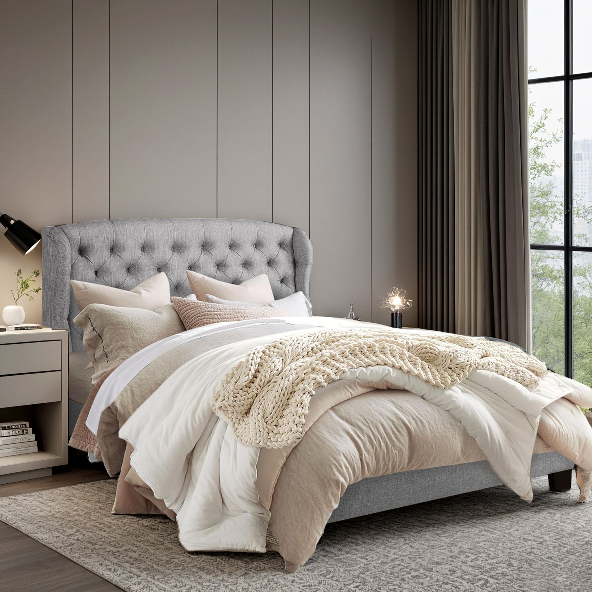 Winston Porter Upholstered Bed Frame - Luxurious Headboard, Elegant Platform Design, Ideal for ...