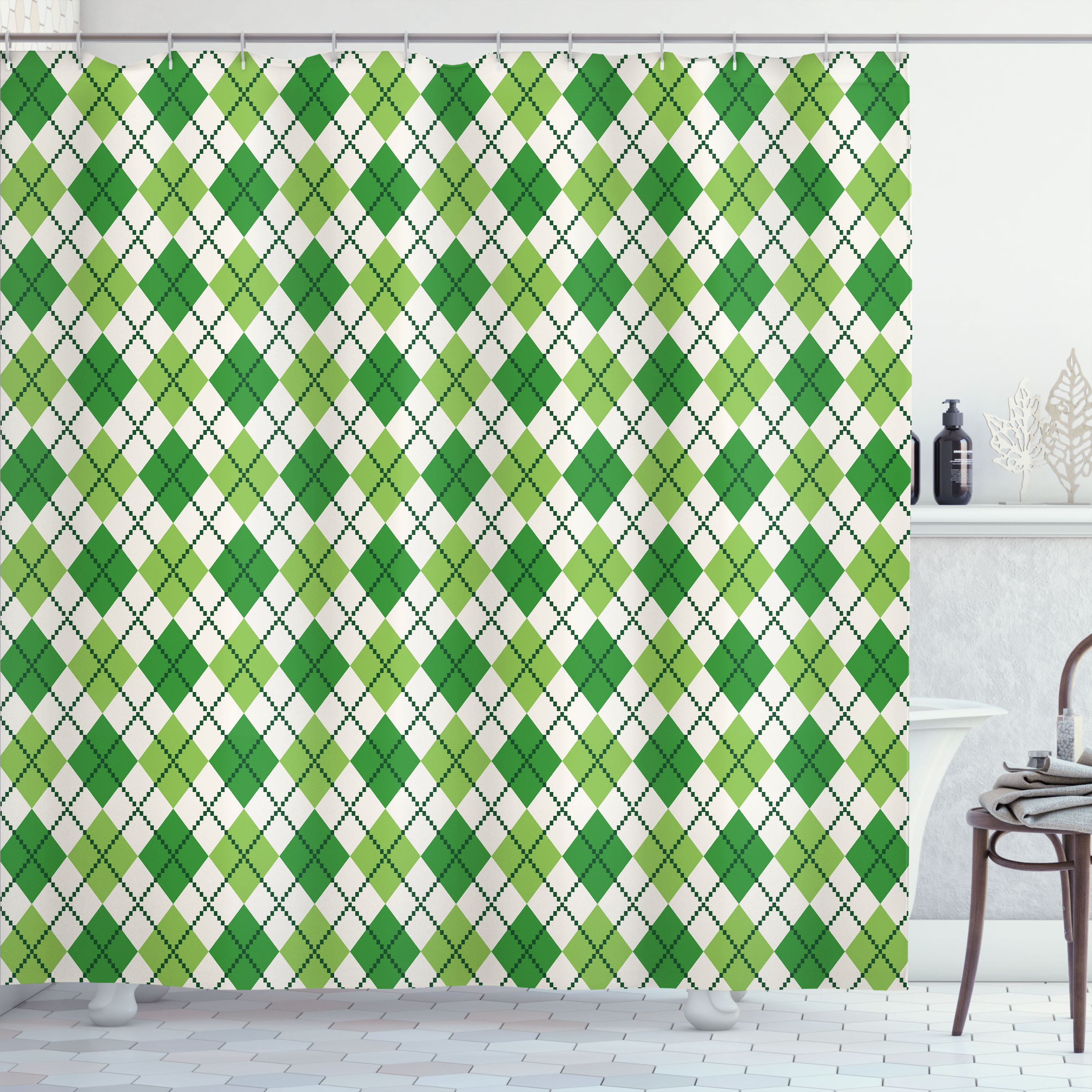 Red Barrel Studio® Irish Shower Curtain Classical Argyle Pattern Green ...