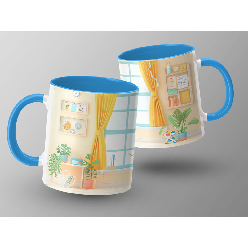 East Urban Home Kids Drawing Style 11oz Accent Mugs – White Ceramic ...
