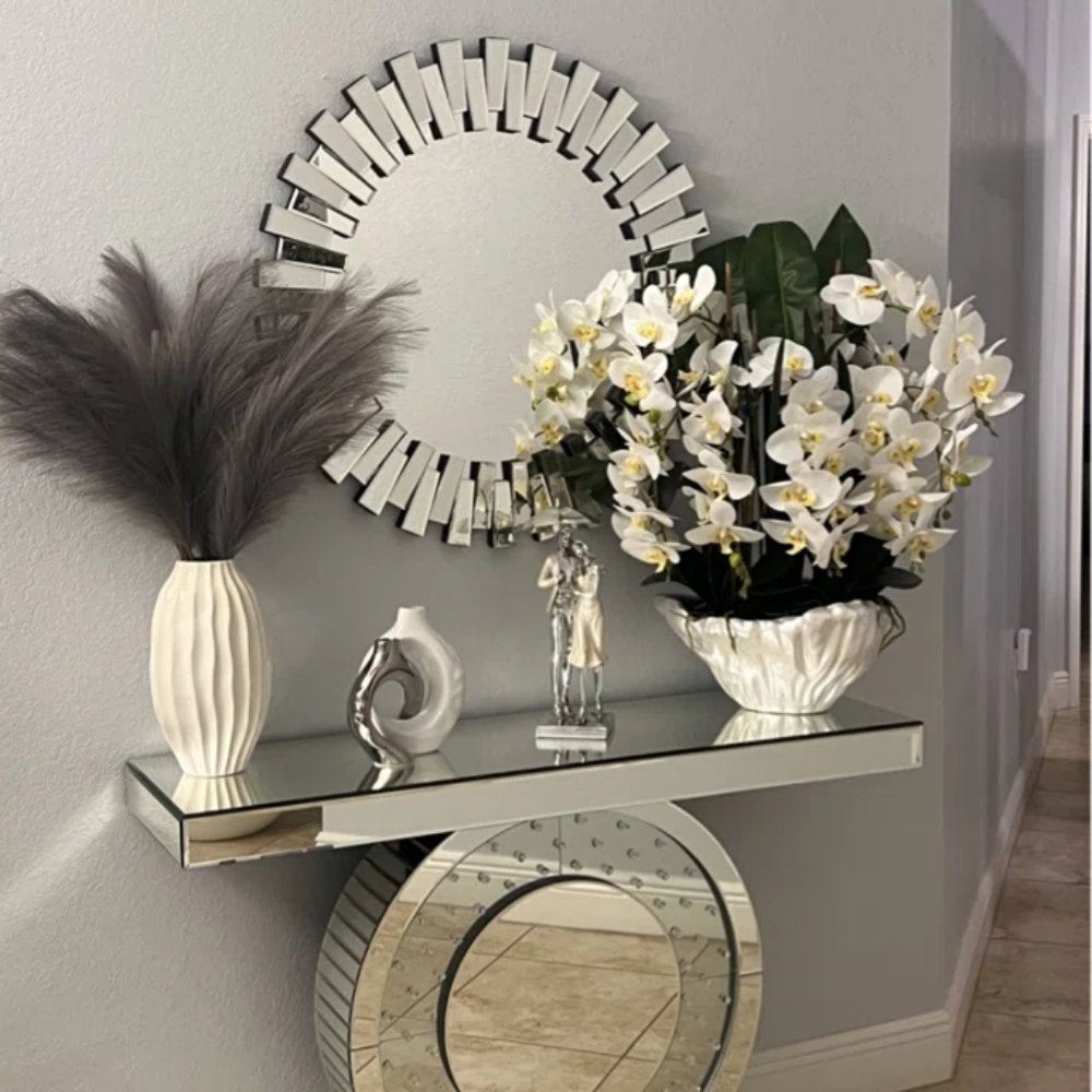 Everly Quinn Mirrored Glass Console Table Wall Mirror Set & Reviews ...