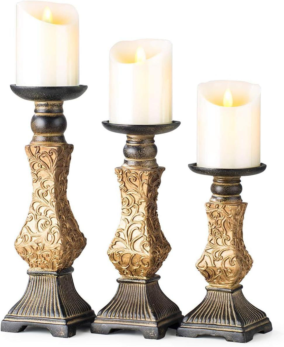 Rosalind Wheeler Retro Gold Pillar Candle Holders Set of 3 - Wayfair Canada