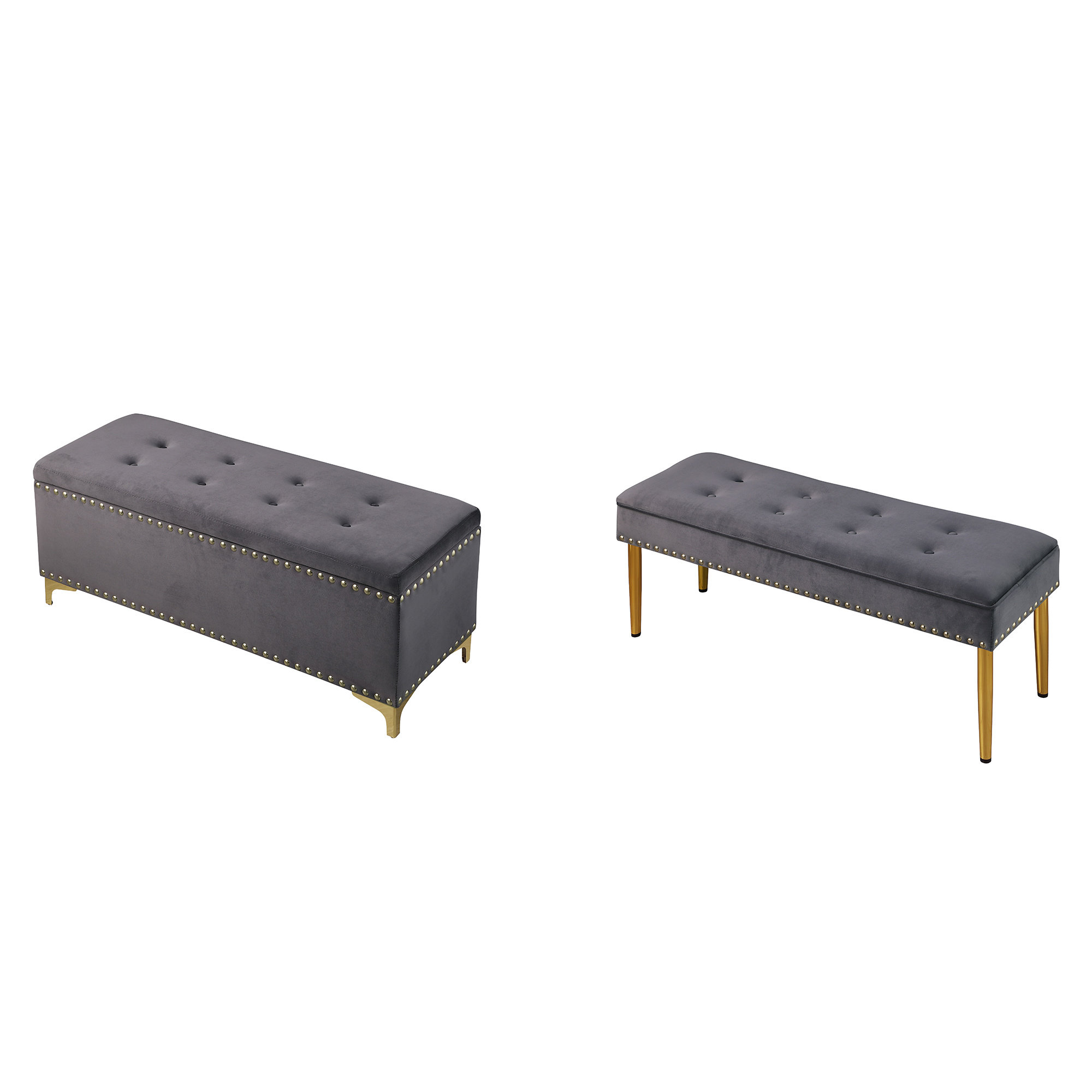 Everly Quinn Large Storage Benches Set, Nailhead Trim 2 In 1 ...