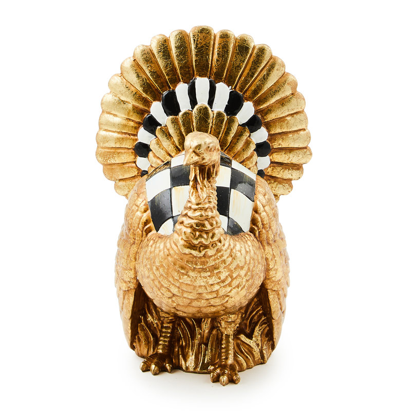 MacKenzie-Childs Courtly Check Mini Gold Turkey Figurine | Wayfair
