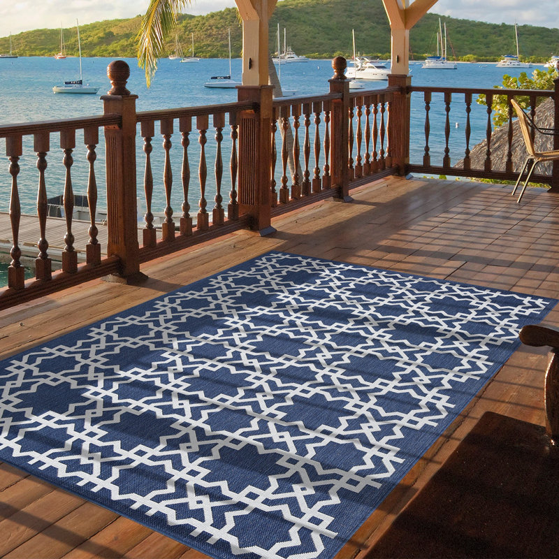 Red Barrel Studio® Finnigan Geometric Flatweave Navy Blue Area Rug ...