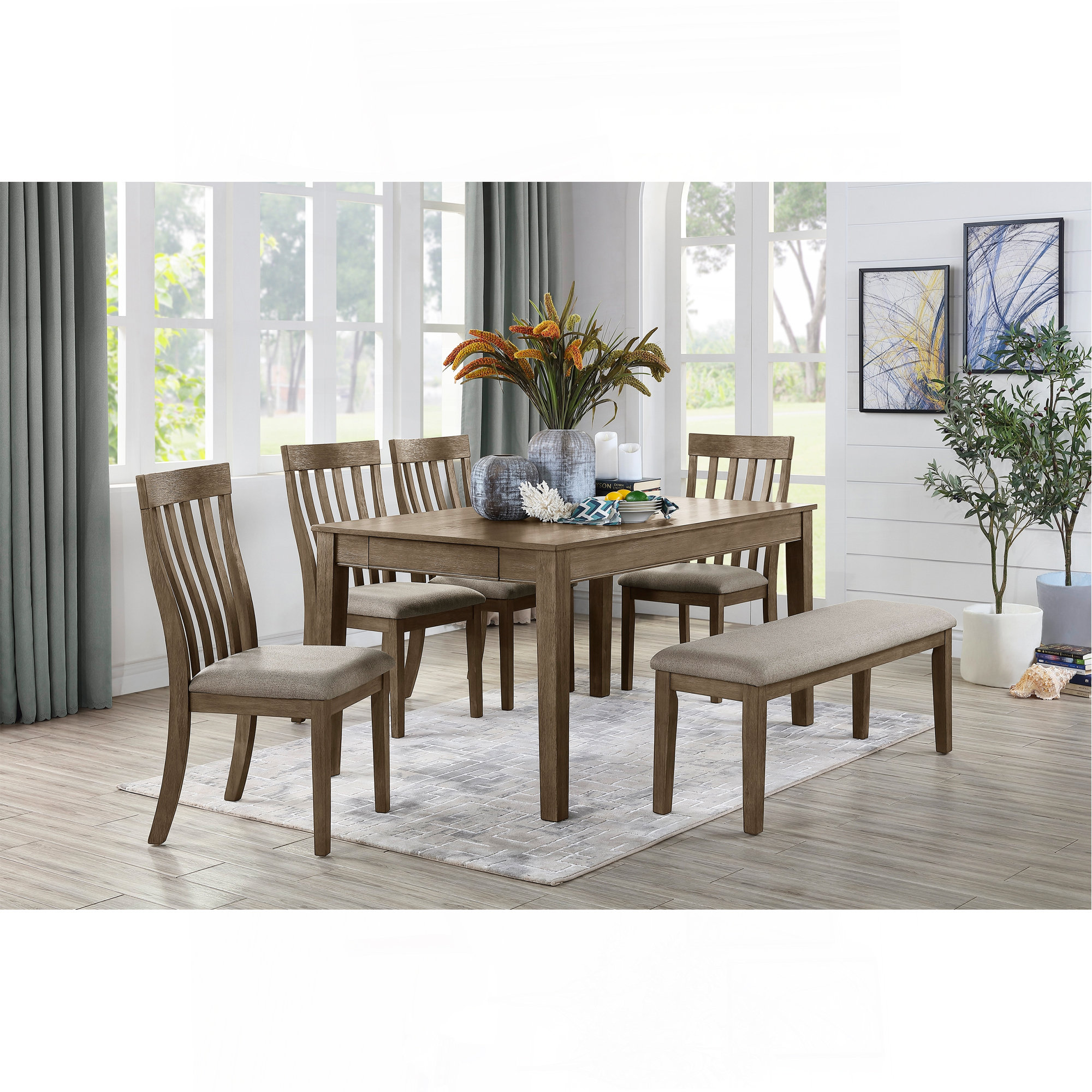 Winston Porter Country Casual Styling 6Pc Dining Set Dining Table With ...