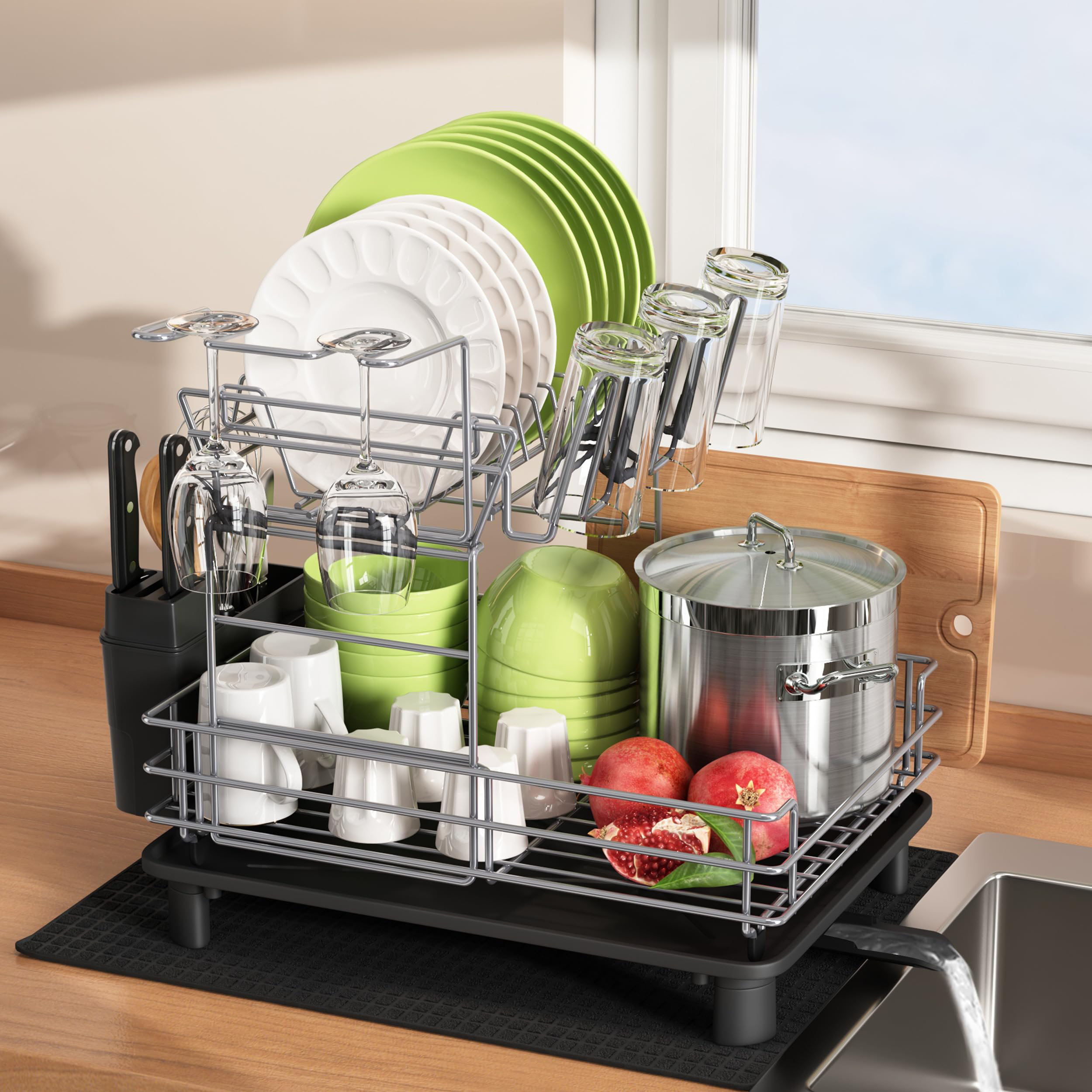 NIERBO Multi-Functional Two Tier Dish Draining Rack Stainless Steel ...