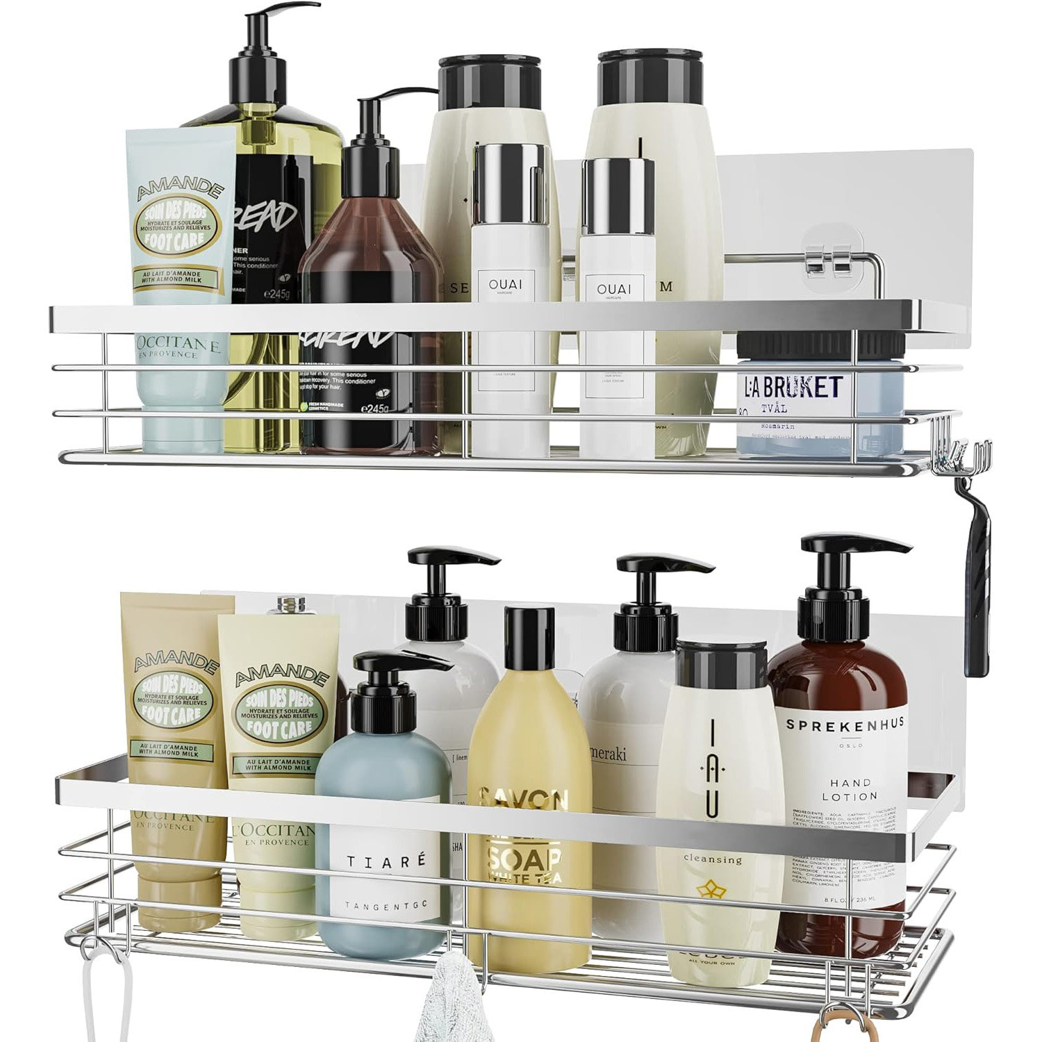 Rebrilliant Shower Caddy With 5 Hooks Organizer For Hanging Razor And ...