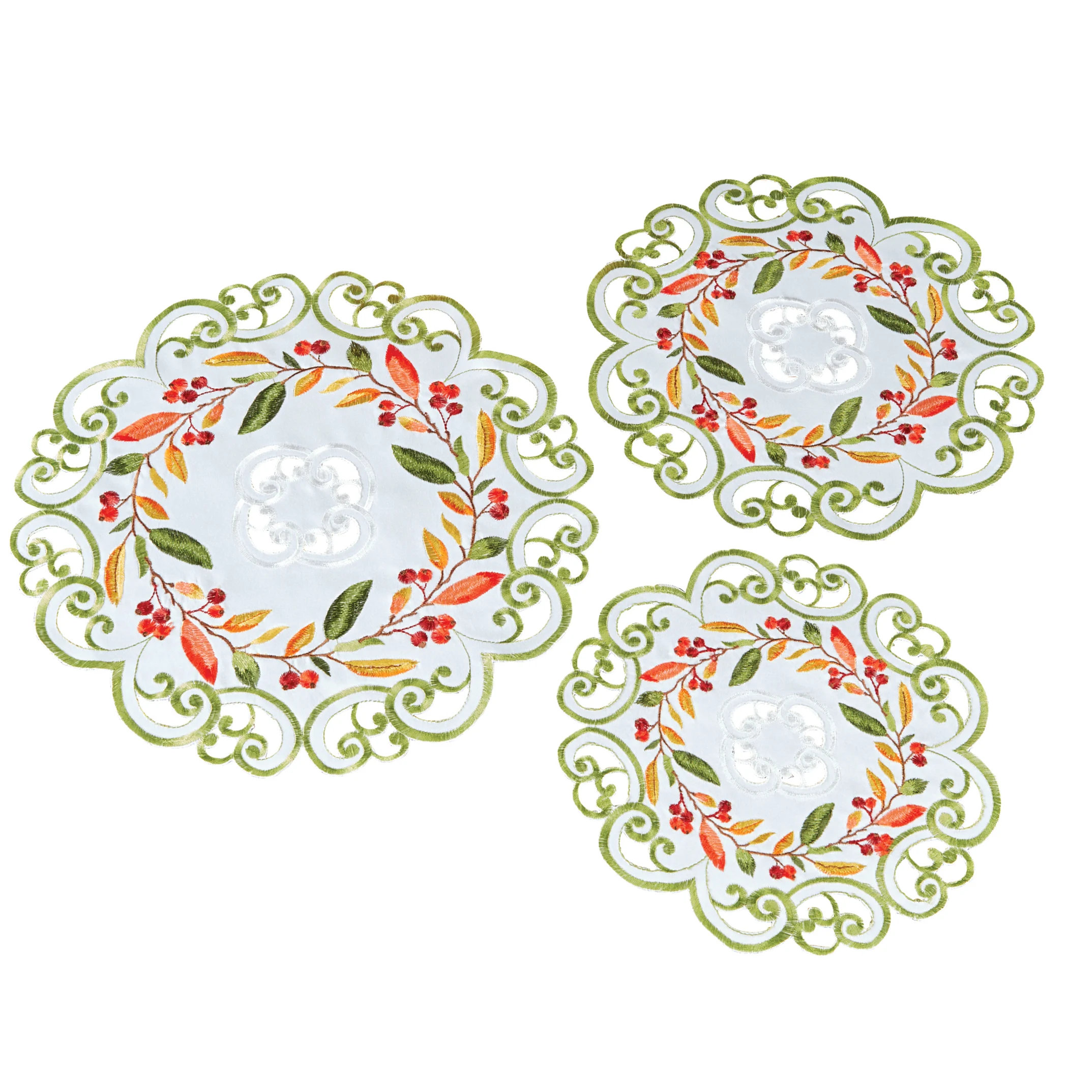 The Holiday Aisle® Embroidered Leaf Berries Cut-Out Table Linens | Wayfair