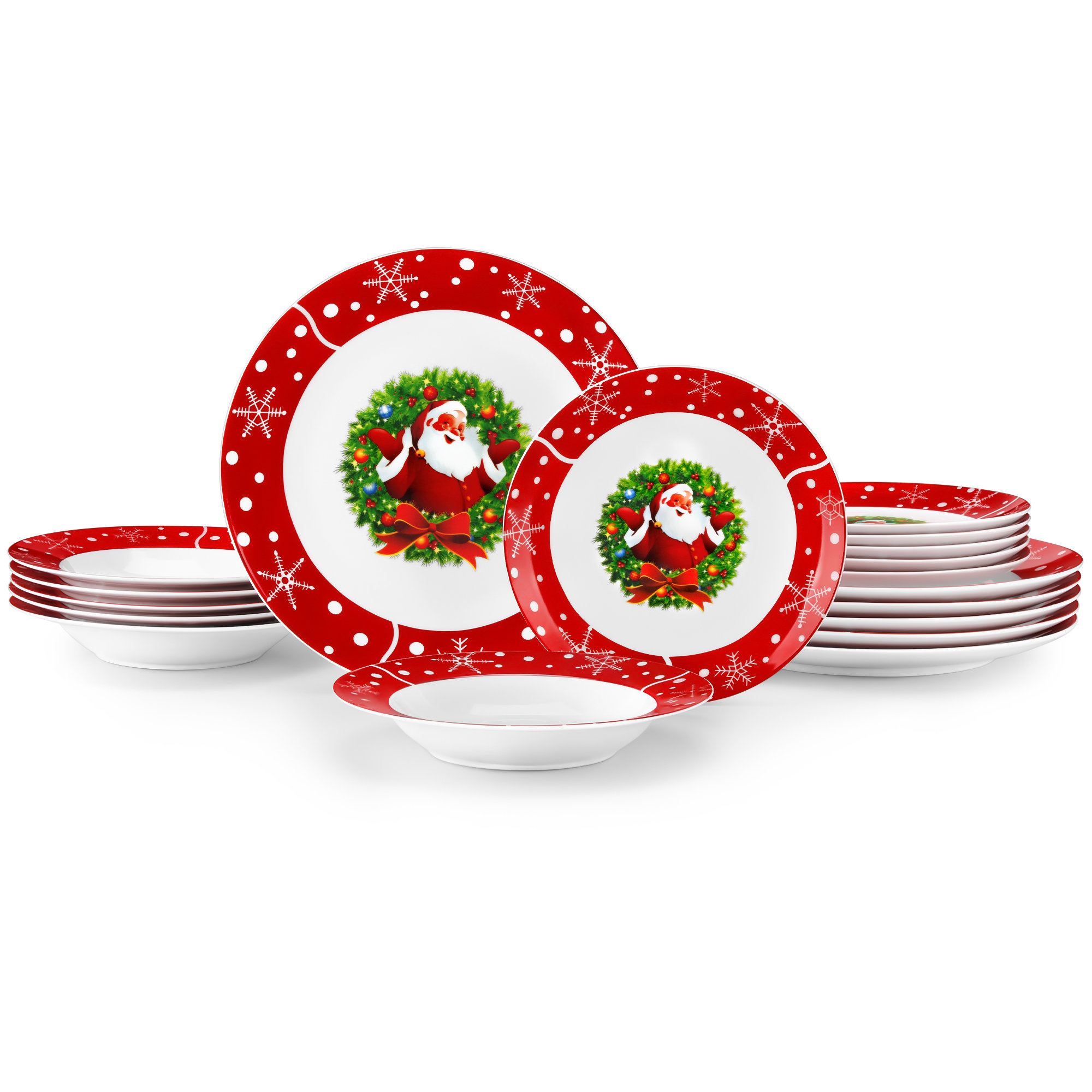 MALACASA 18 Piece Porcelain Festive Christmas Dinnerware Set , Includes ...