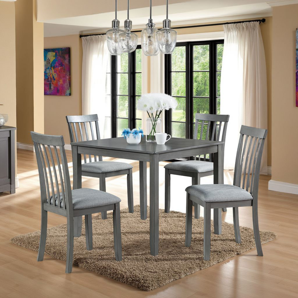 Lark Manor™ 5-Piece Square Wooden Dining Table with 4 Upholstered Chairs and Easy Assembly for ...