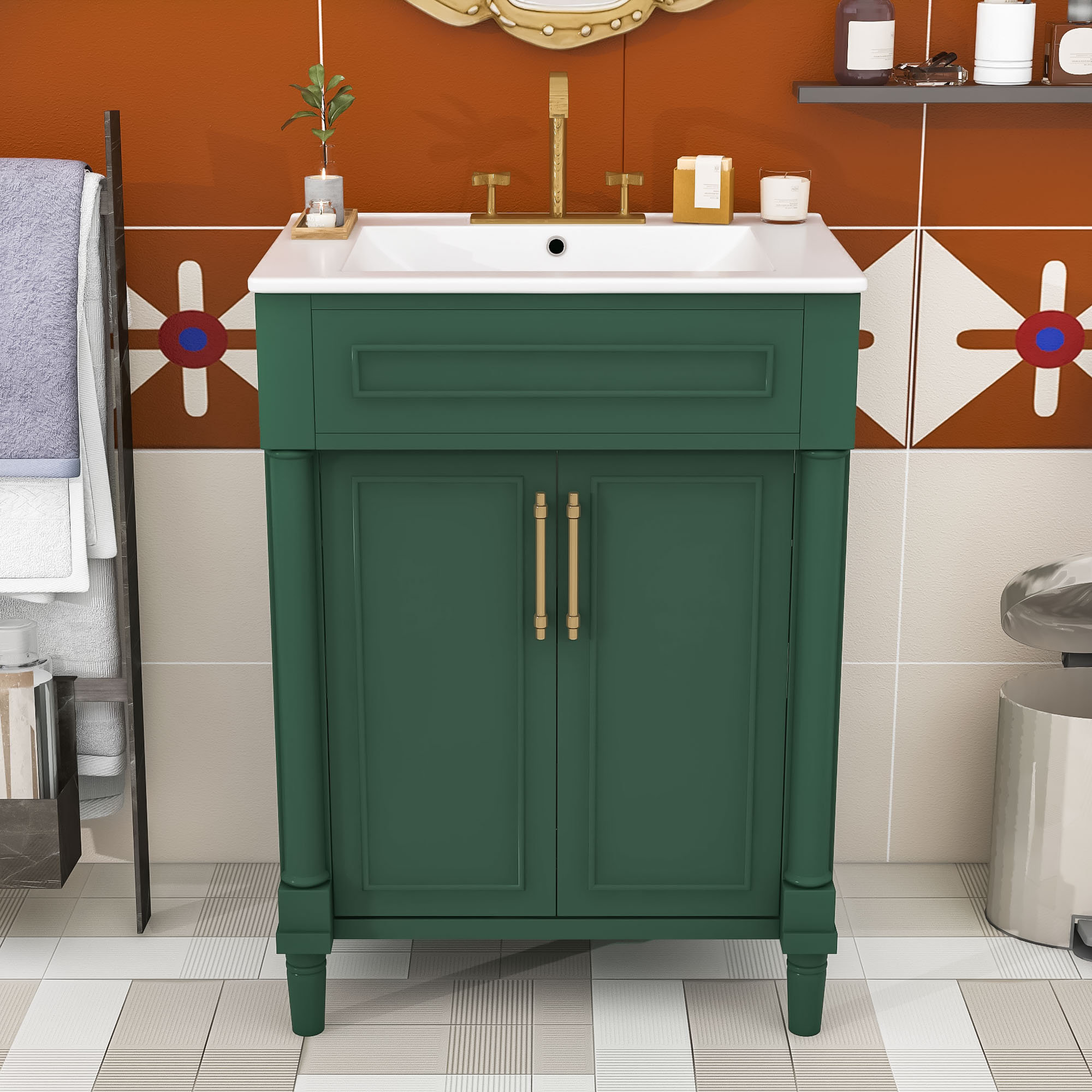 Charlton Home® Contemporary Wood Single Bathroom Vanity with Half-Moon ...