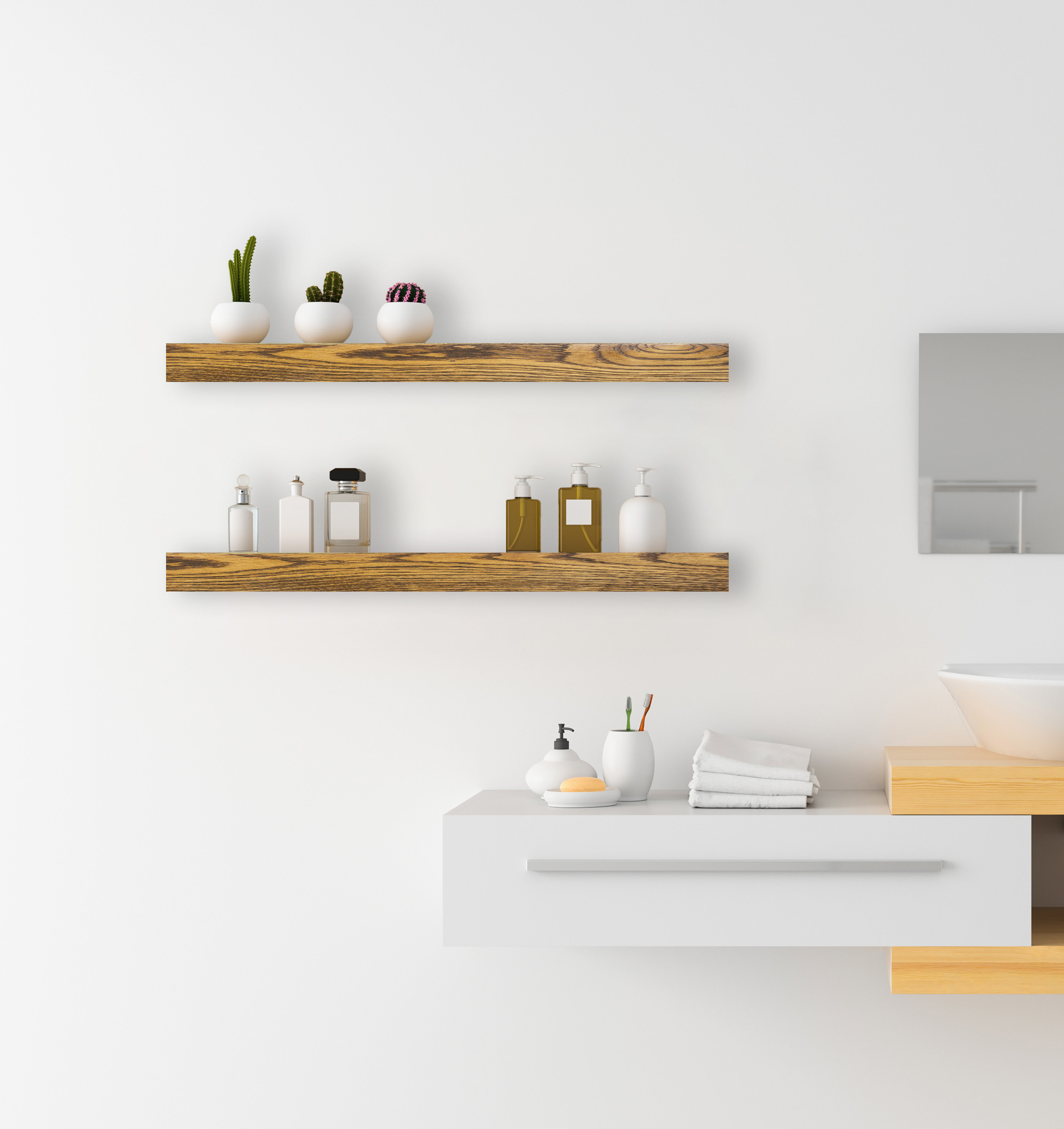 Rayne Mirrors Emerald Lee 2 Piece Oak Solid Wood Floating Shelf | Wayfair