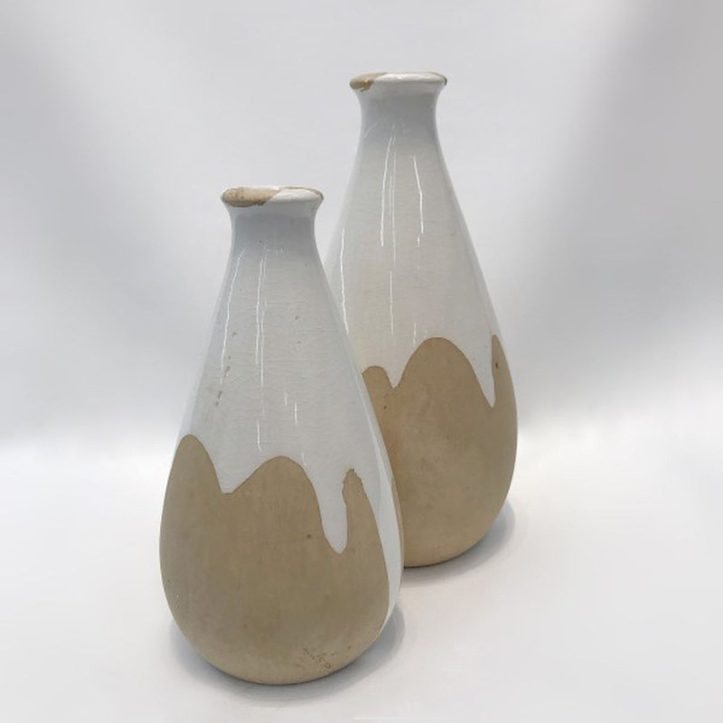 Red Barrel Studio® 2 Piece White,Brown Ceramic Table Vase Set | Wayfair