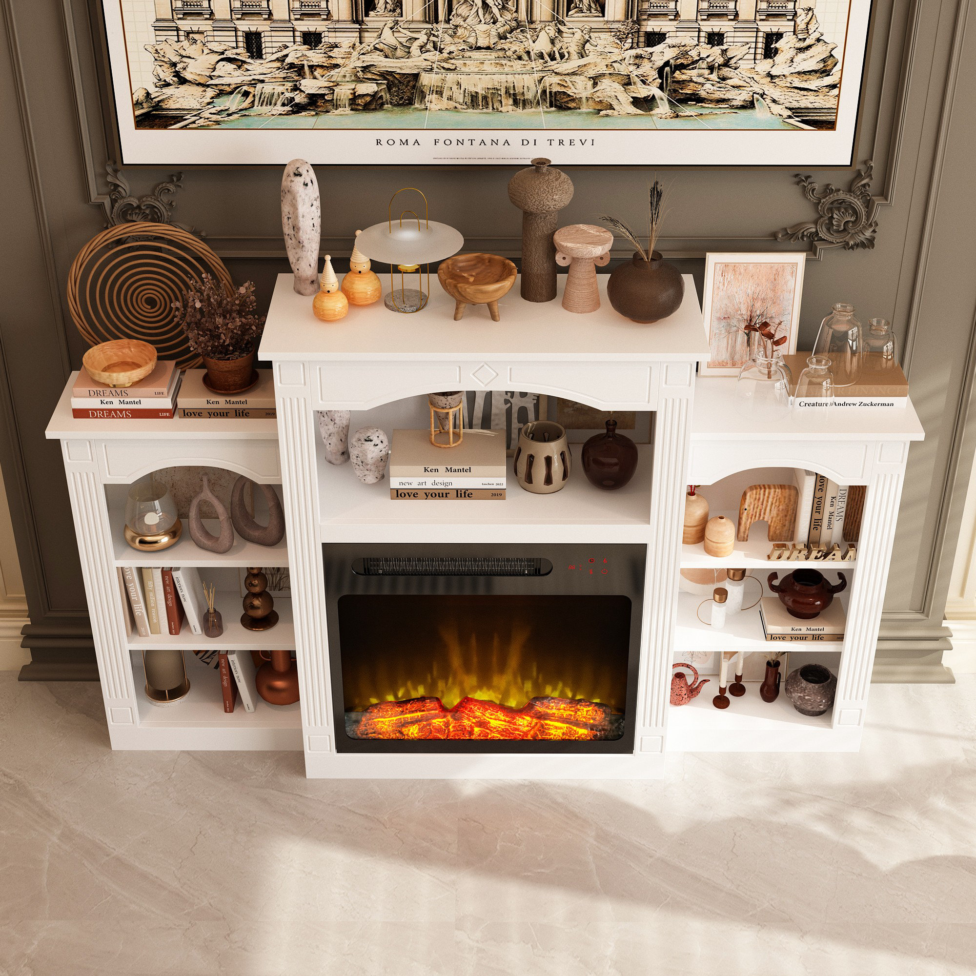 Red Barrel Studio® Elegant MDF TV Stand With Electric Fireplace And ...