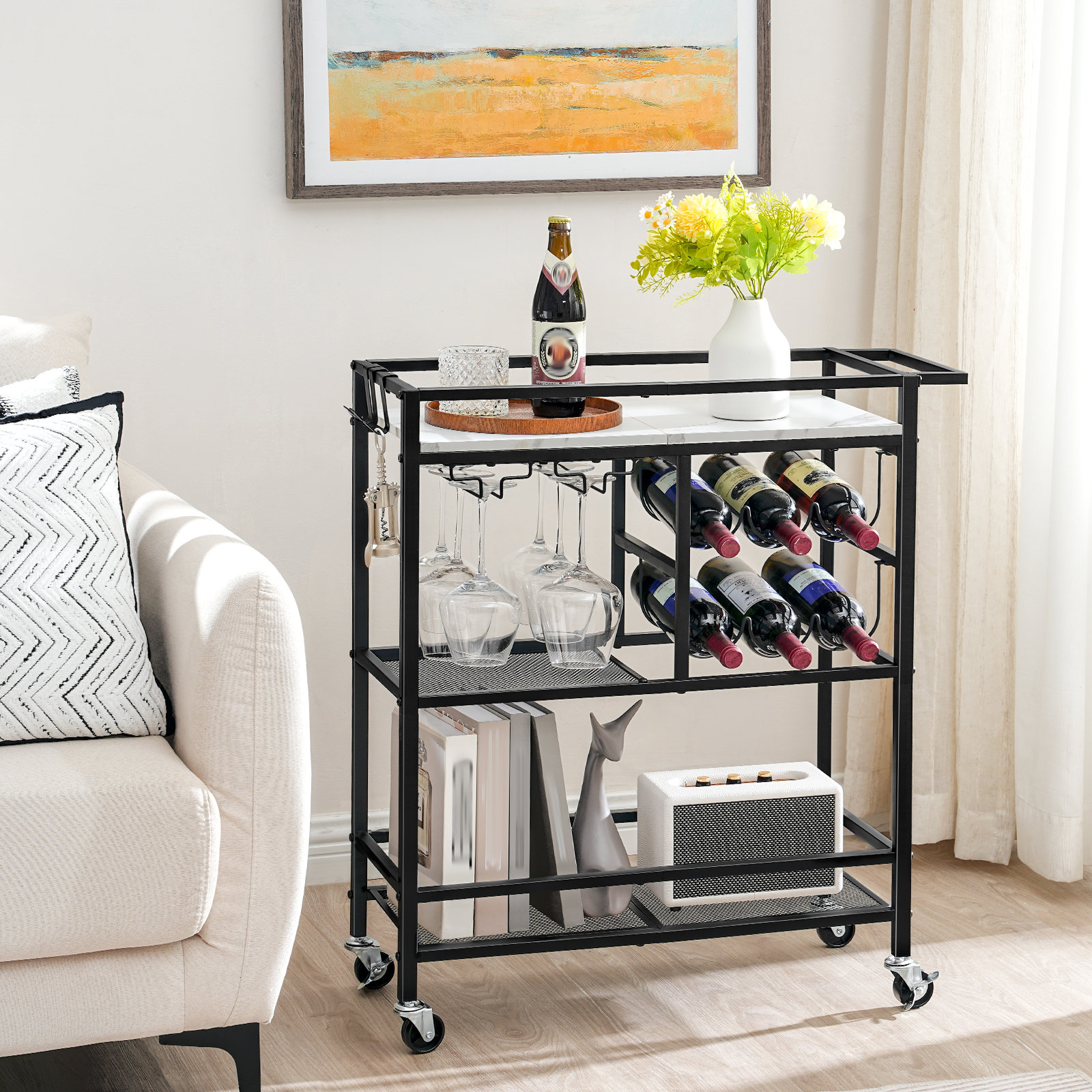 Mercer41 3-tier Bar Cart Serving Cart With Wheels And Handle & Reviews ...