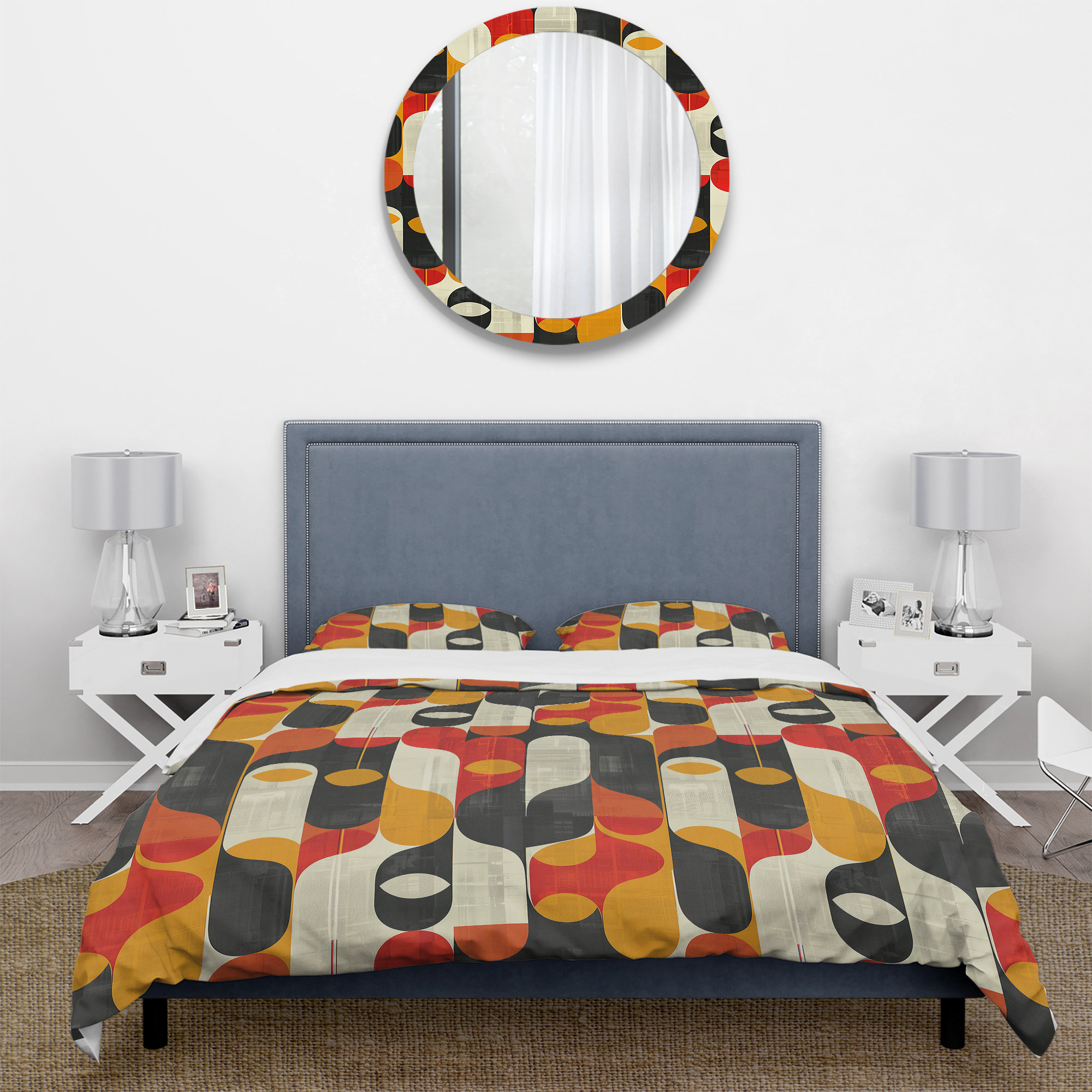 Design Art Red Orange Midcentury Geometric Shapes - Midcentury Colors ...
