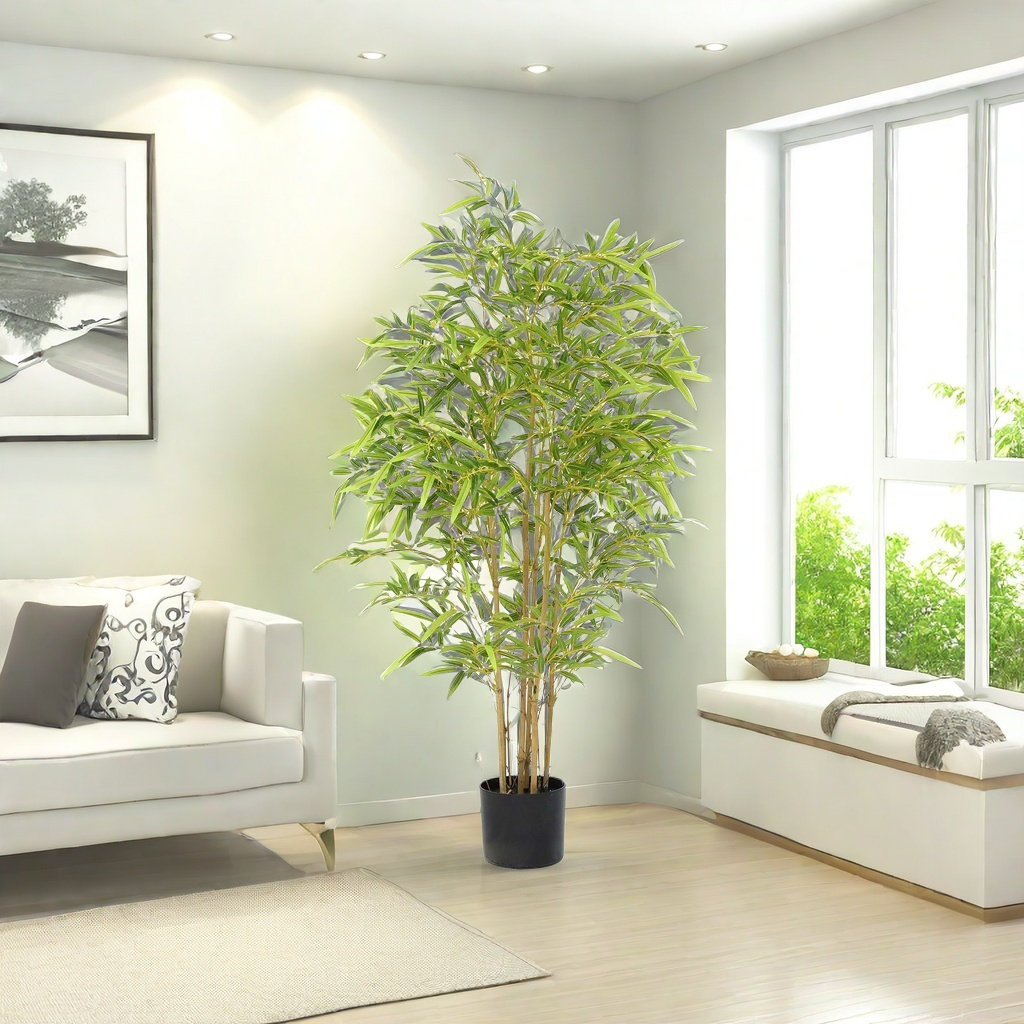 Primrue Artificial Bamboo Tree With Real Trunk And Lifelike Leaves ...