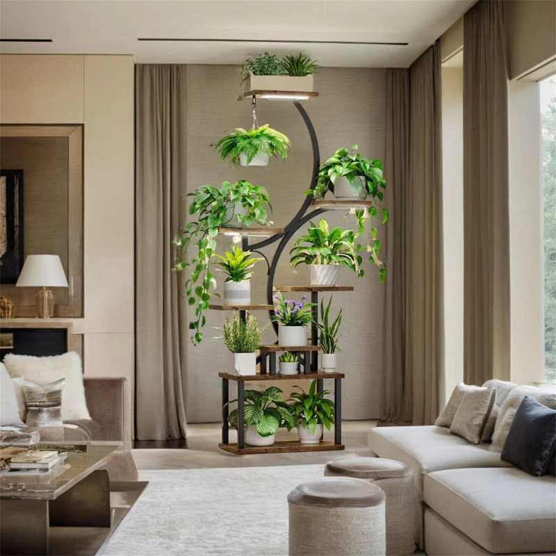 Trent Austin Design® 61 Inch Indoor Plant Stand with Grow Light, 8-Tier ...