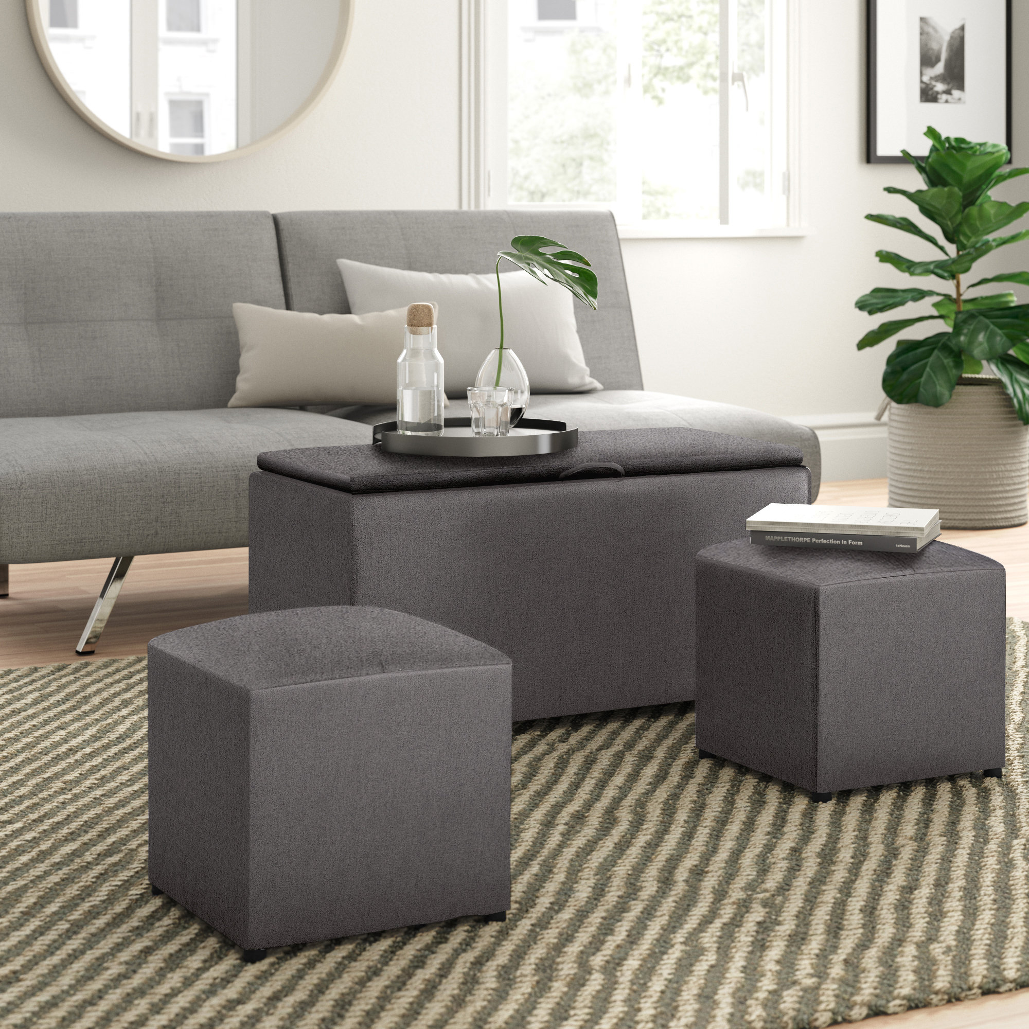 Ebern Designs Zae 35" Wide Storage Ottoman with Reversible Tray and 2 ...