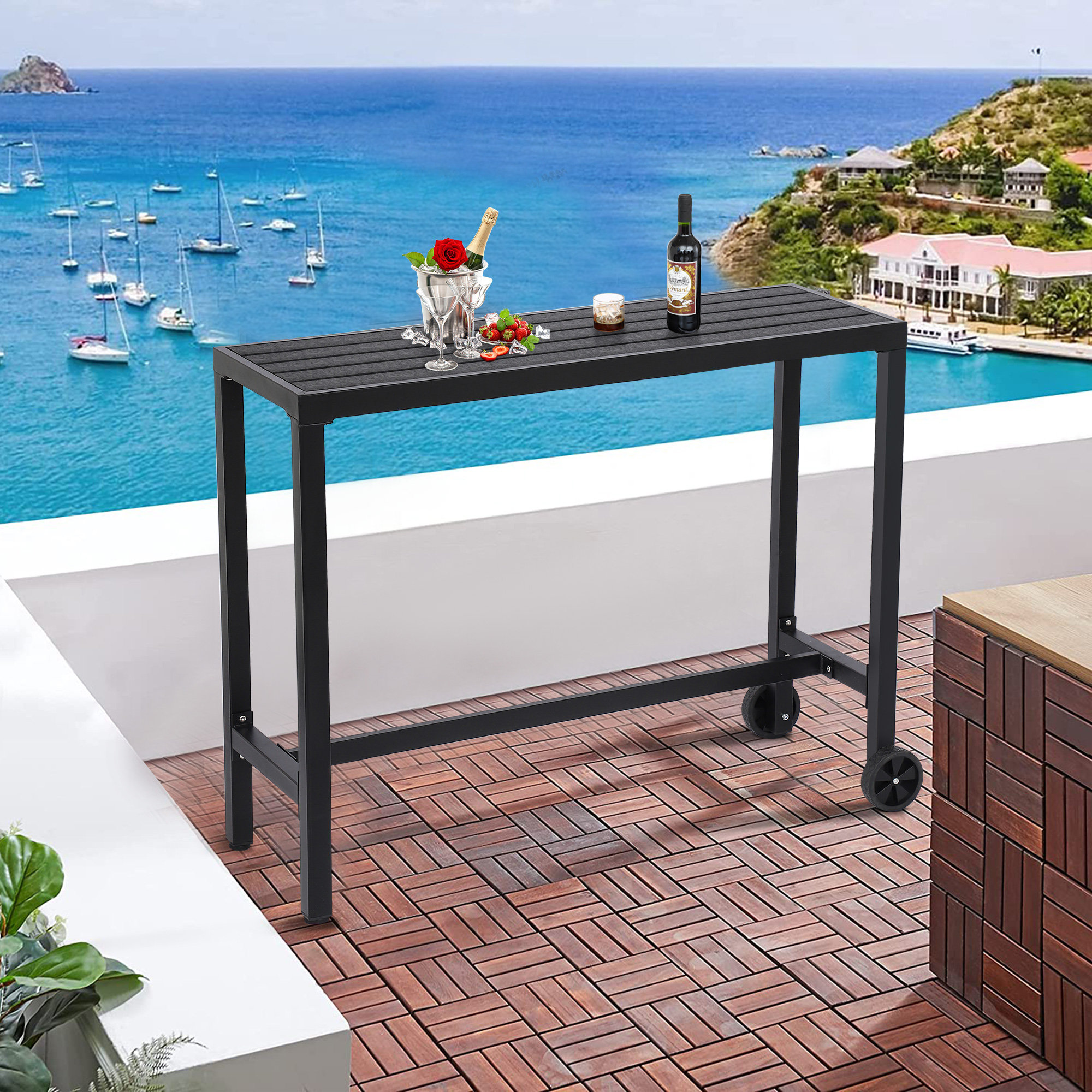 Ebern Designs Khayman Rectangular 15.6'' L x Outdoor Bar Table | Wayfair