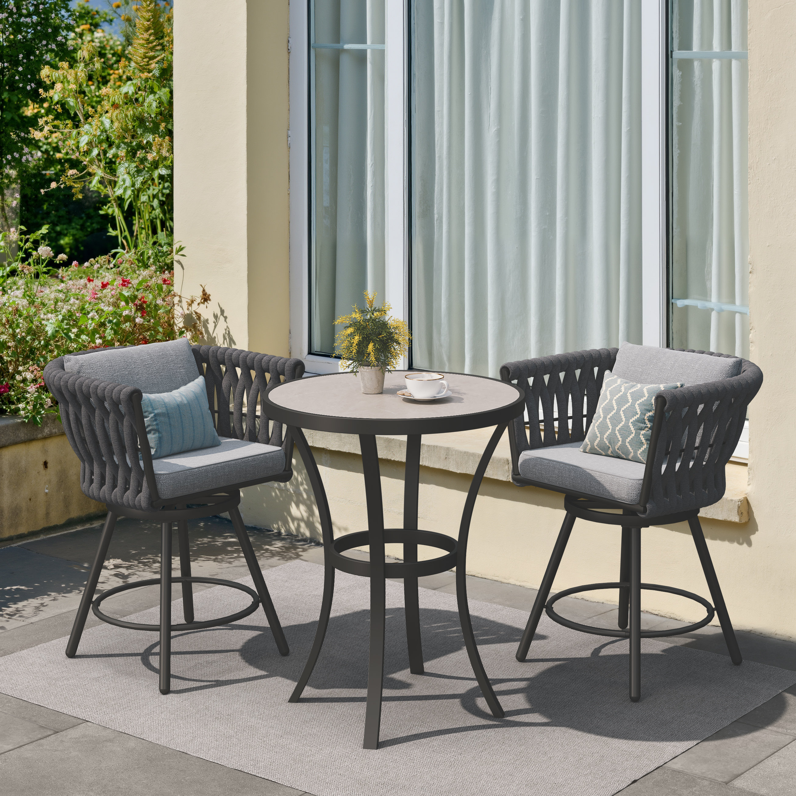 George Oliver Doolittle 2-Person Swivel High Bar Table Set Of 3 | Wayfair