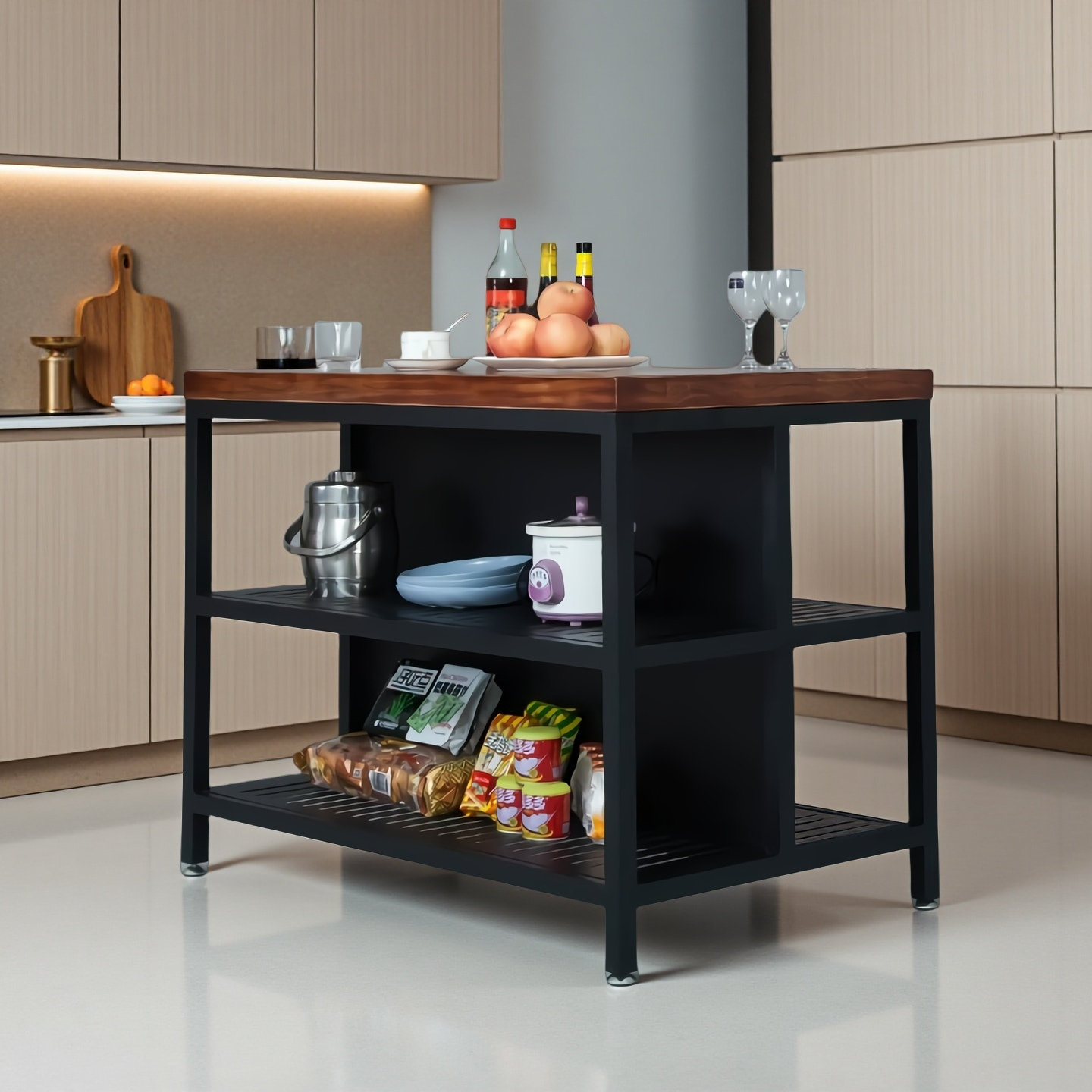 17 Stories Mathis Simple Solid Wood Metal Kitchen Islands | Wayfair