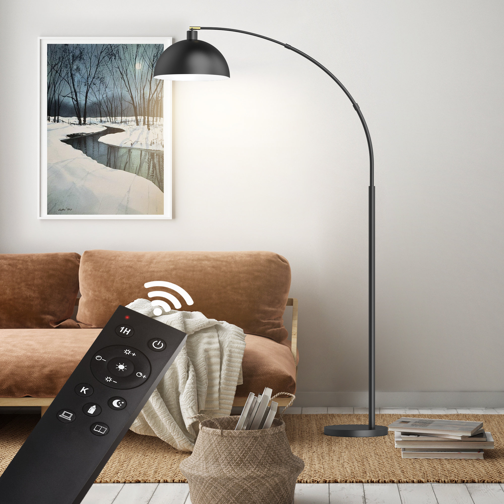 Curved Floor Lamp Black Modern Arc Floor Lamp With Adjustable Hanging